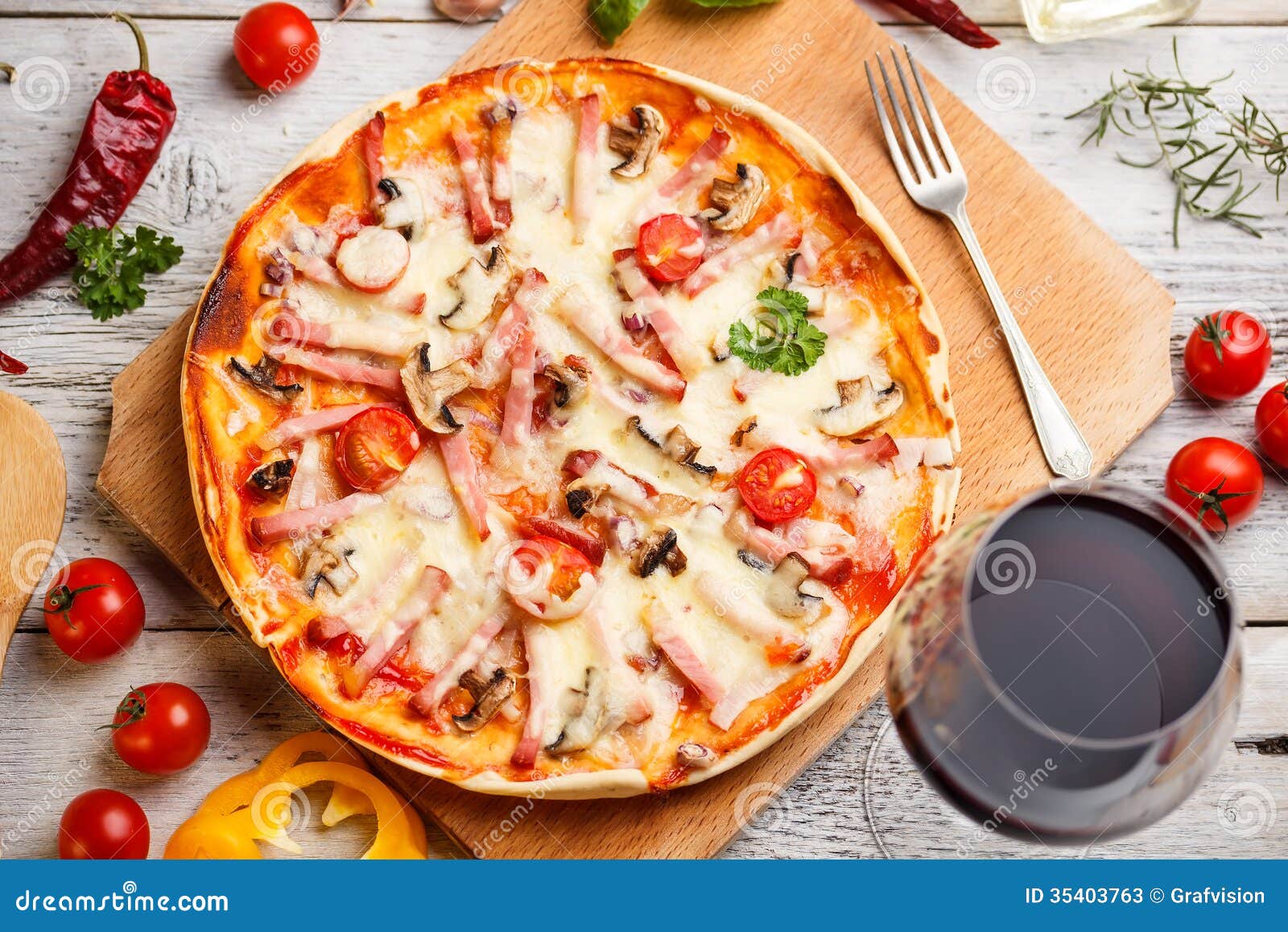 Ham pizza stock image. Image of herbs, italian, cheese - 35403763