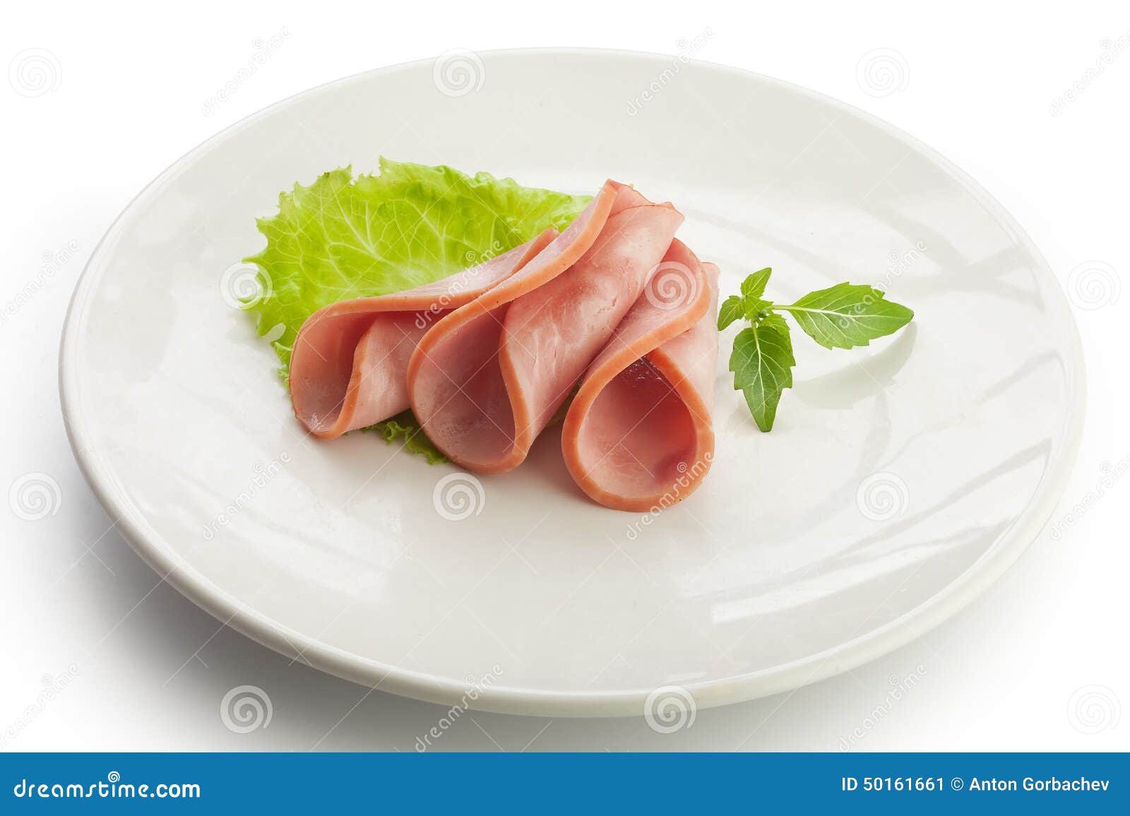 Ham on the plate stock image. Image of product, isolated - 50161661