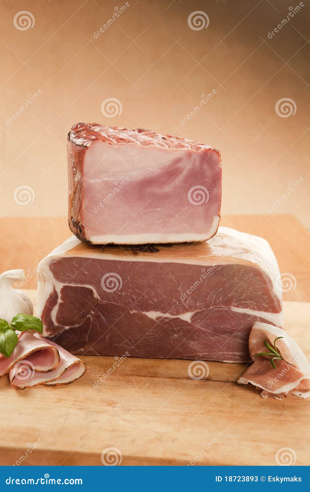 Ham and prosciutto piece. stock image. Image of protein - 18723893