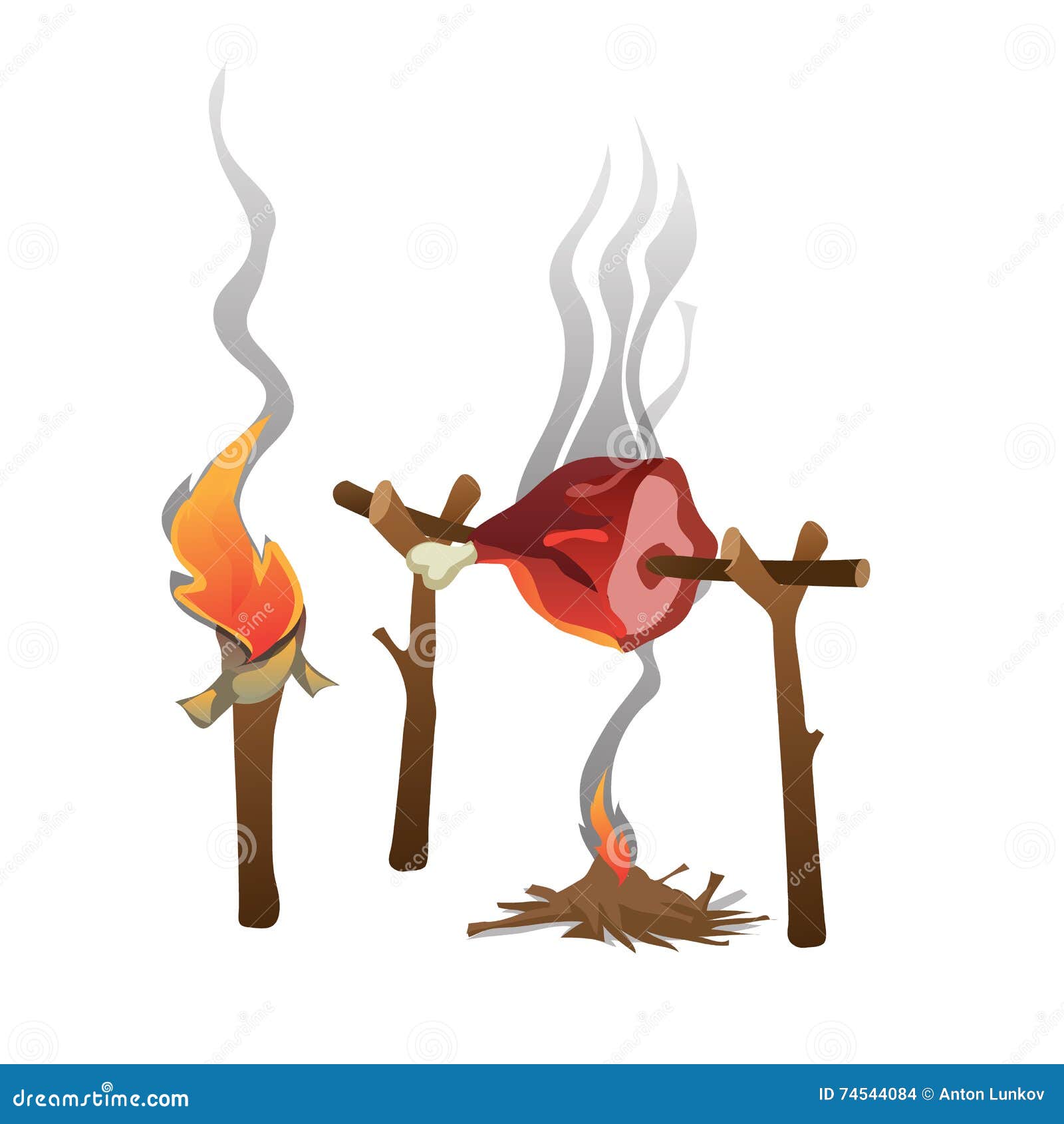 Ham Roasted on Fire and Torch, Vector Food Stock Vector - Illustration ...