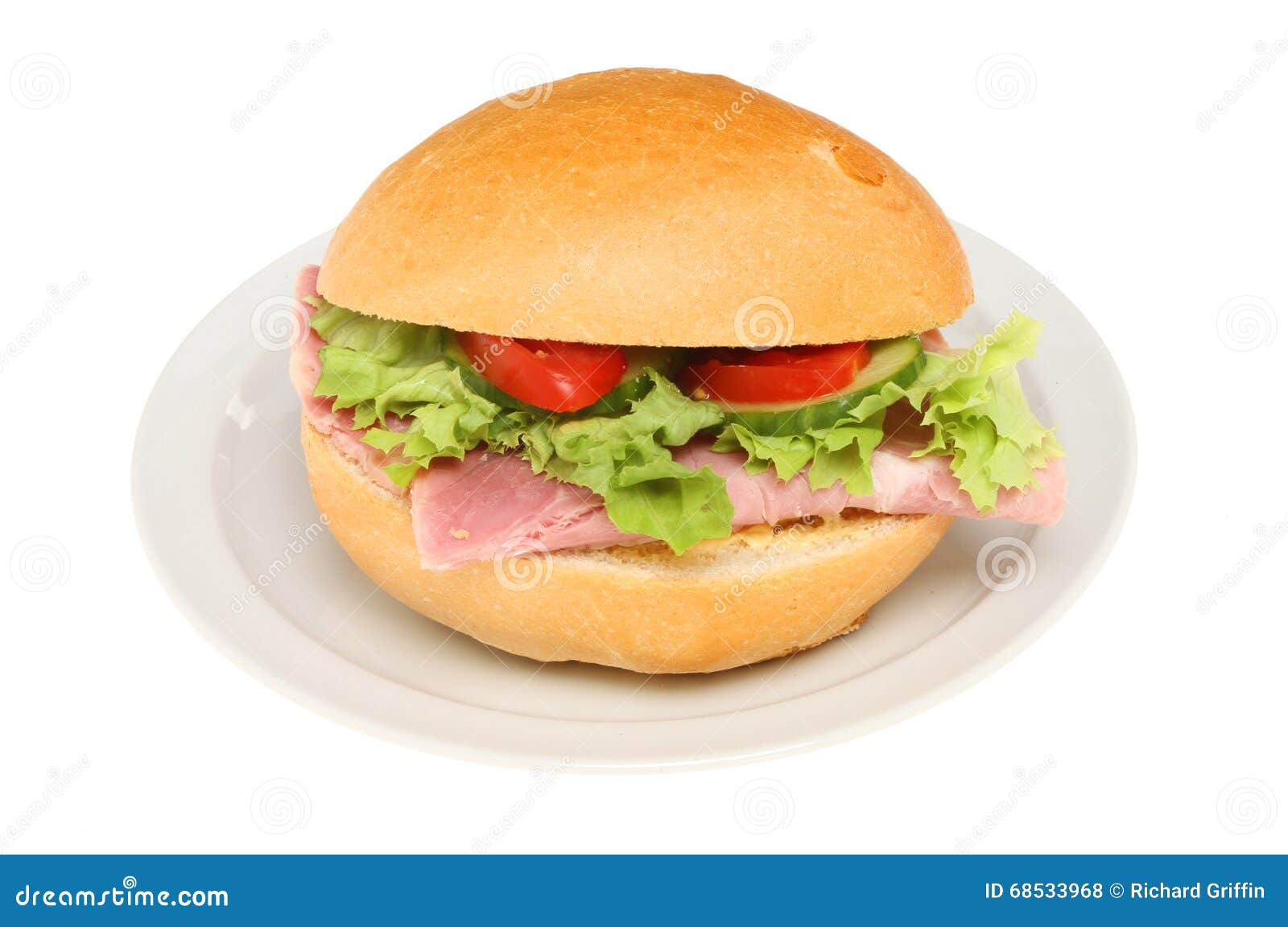 Ham roll on a plate stock photo. Image of snack, white - 68533968