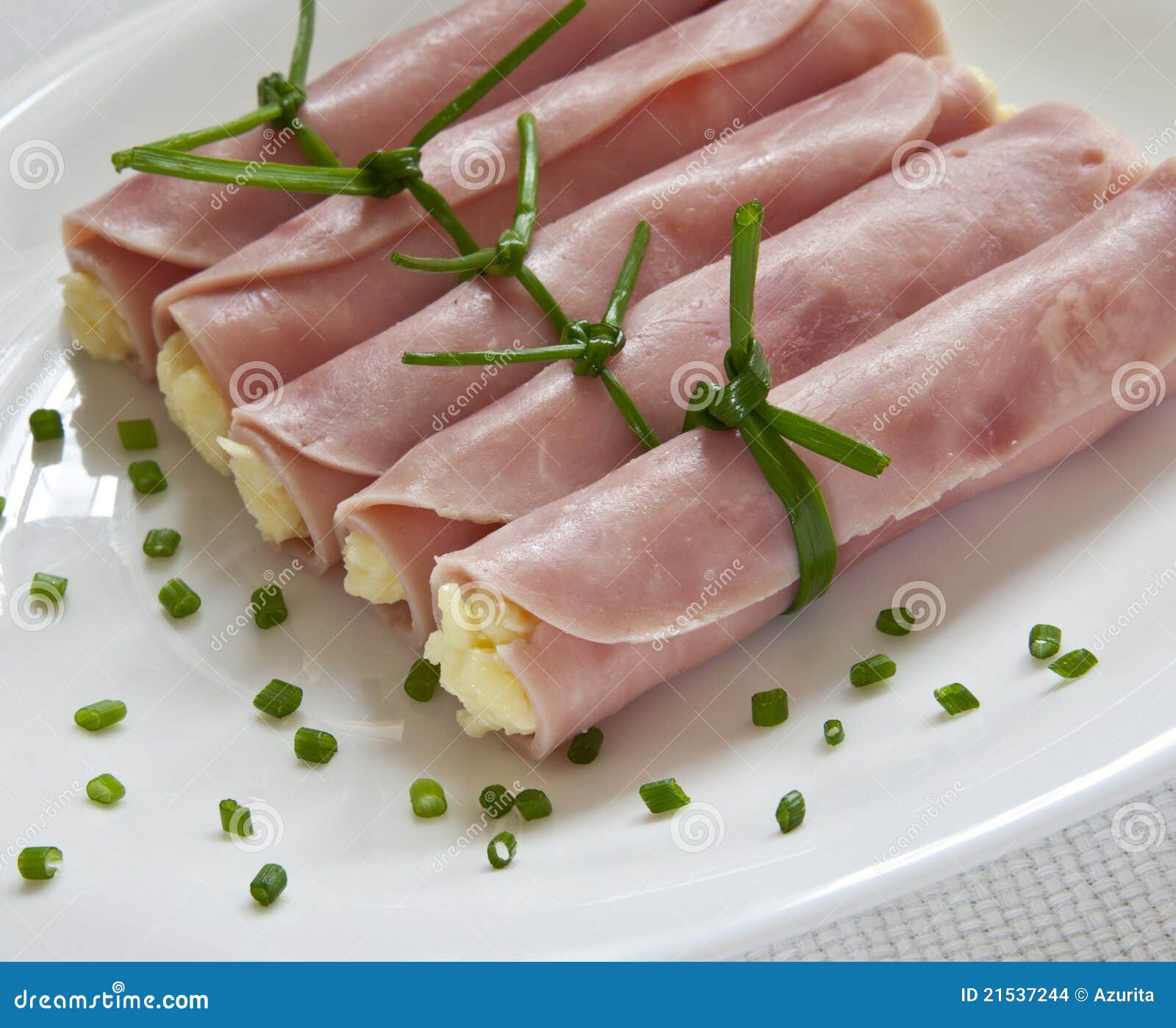 Ham Rolls with Cheese and Garlic Stock Photo - Image of plate, snack ...