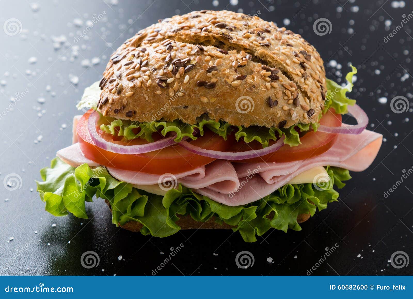 Ham Sandwich with Brown Bun Stock Photo - Image of food, fresh: 60682600