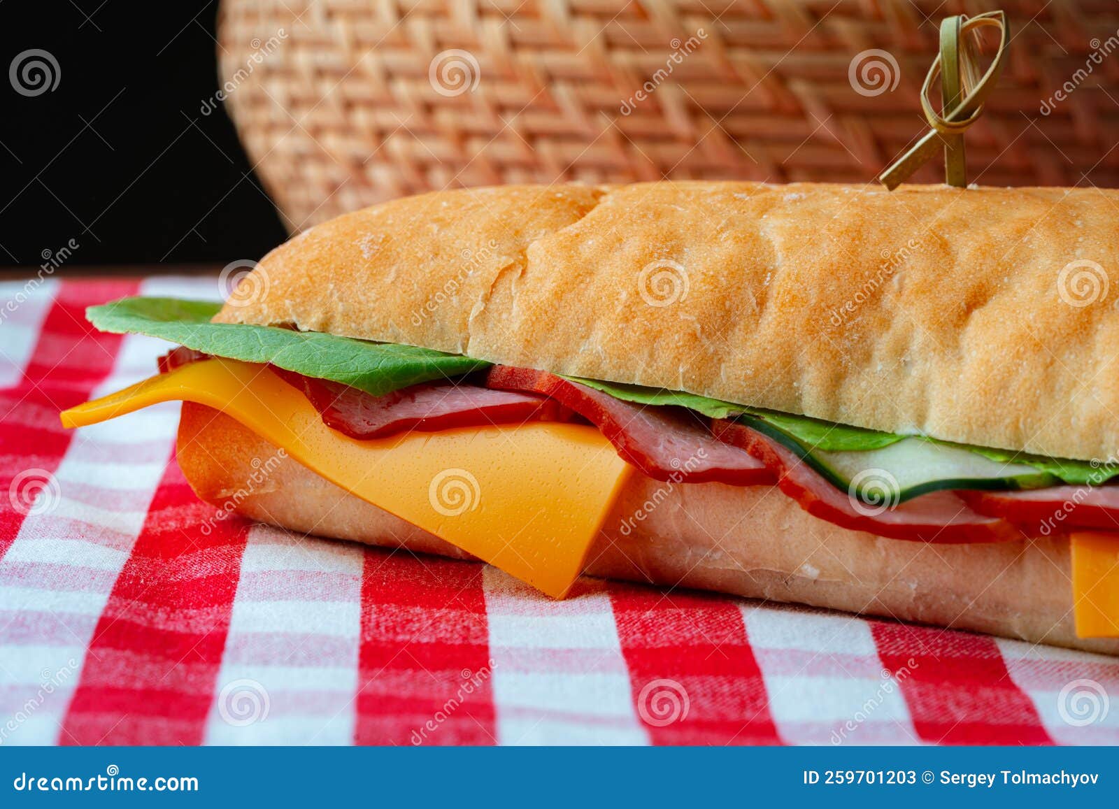 Ham Sandwich with Cheese and Lettuce on Table Close Up Stock Image ...