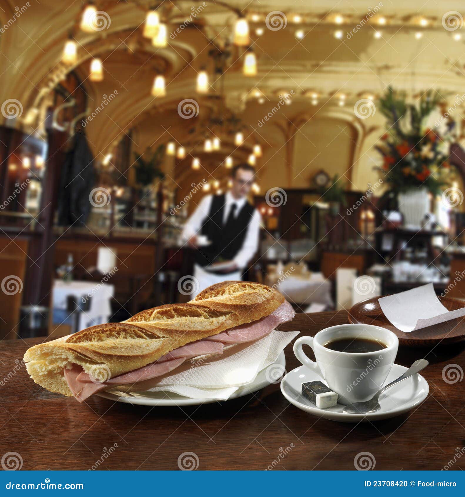 Ham Sandwich and a Cup of Coffee on the Bar Editorial Image - Image of ...