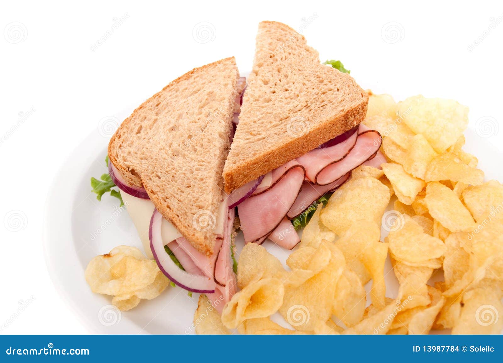 Ham Sandwich Platter with Potato Chips Stock Photo - Image of sandwich ...