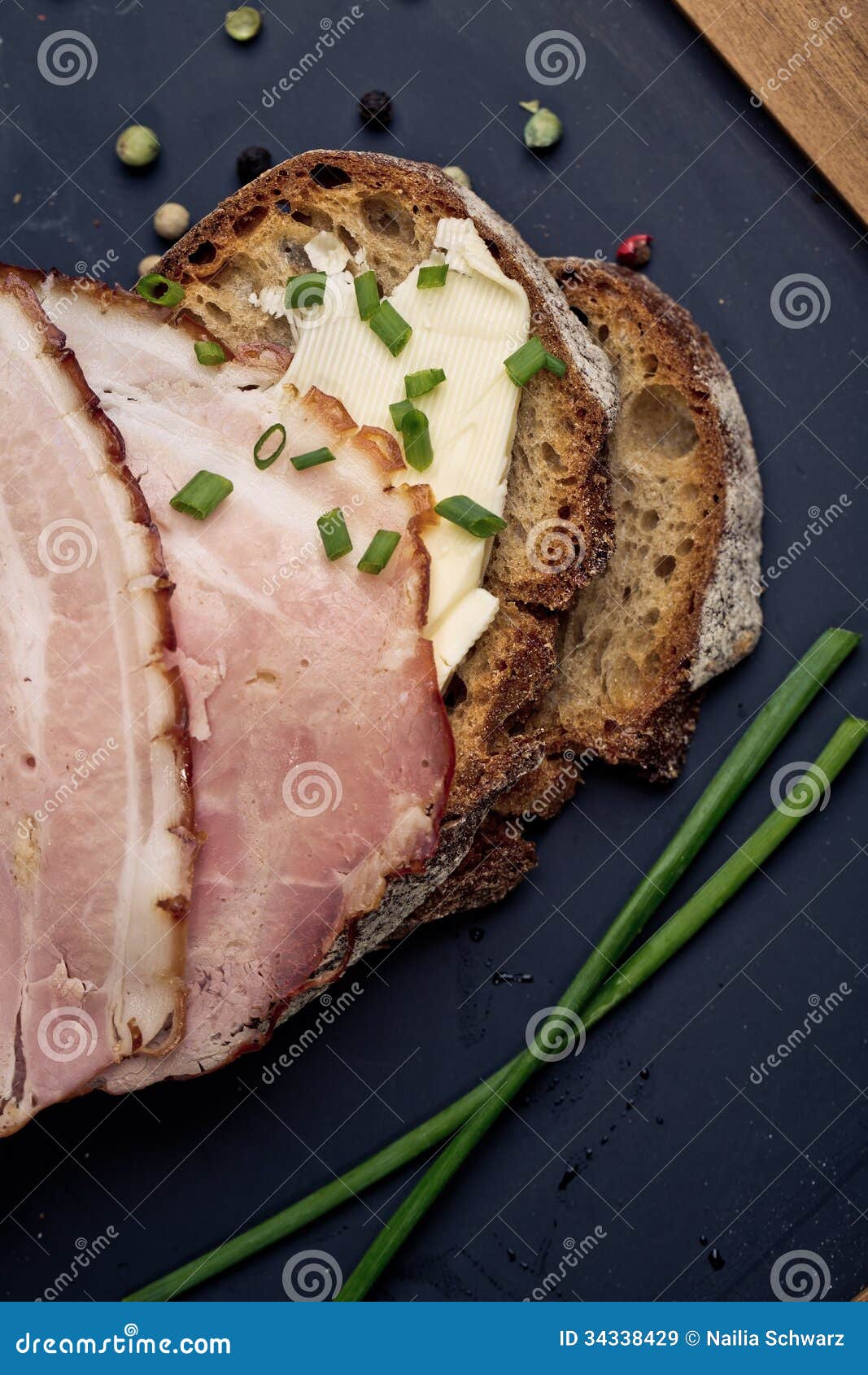 Ham Sandwich stock image. Image of slices, chive, slate - 34338429