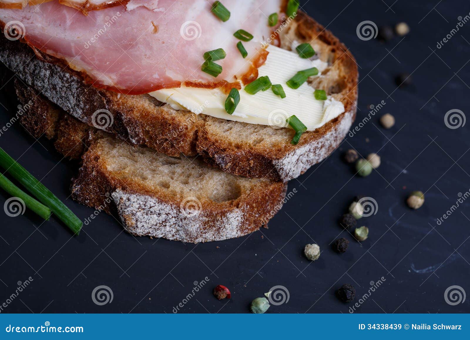 Ham Sandwich stock image. Image of snack, pepper, chive - 34338439