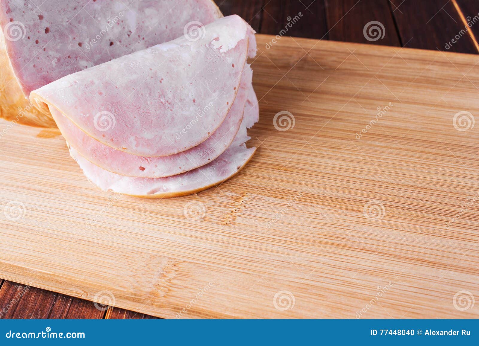 Ham sliced on board. stock photo. Image of meat, cold - 77448040