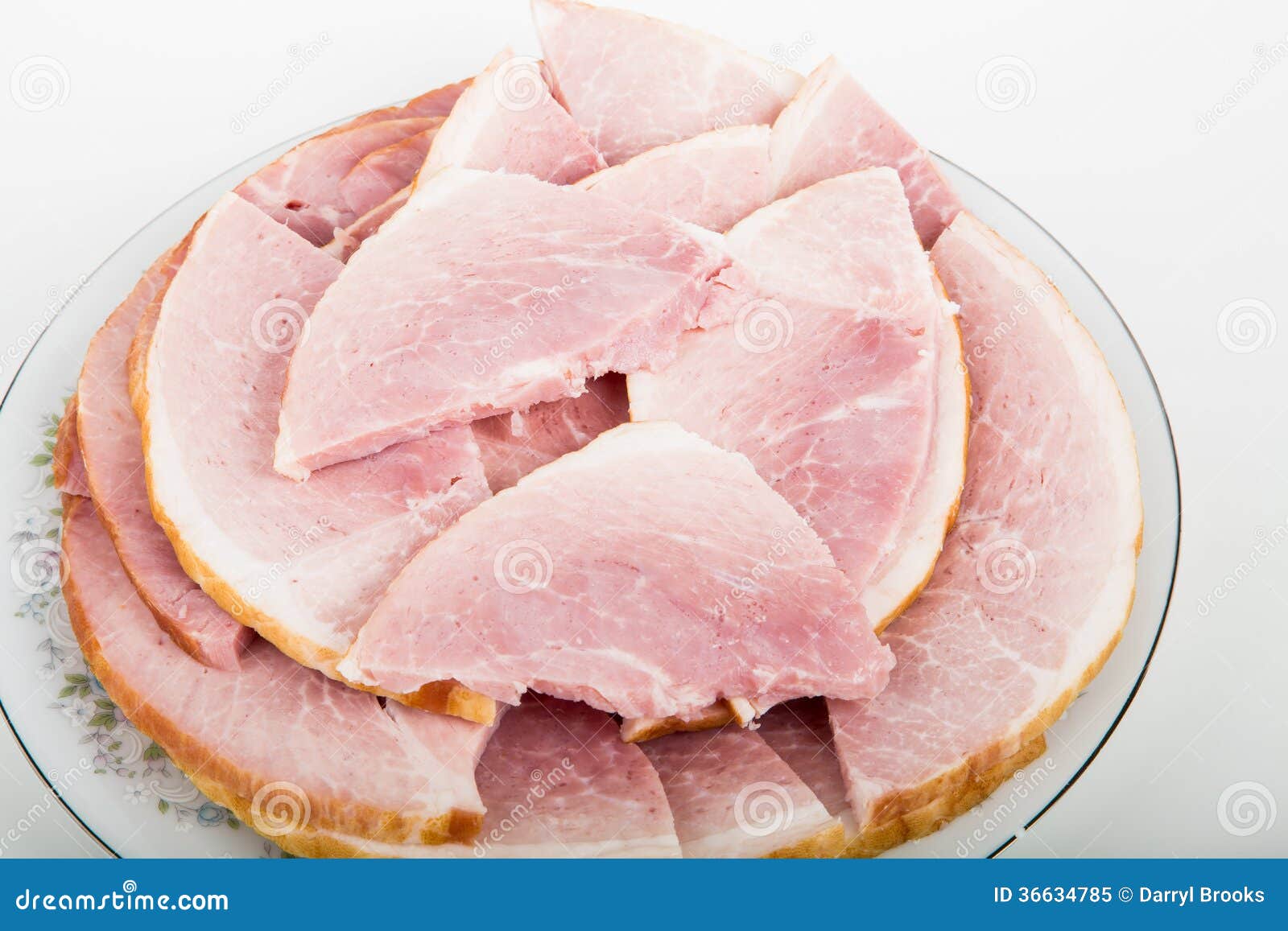 Ham Slices on China Plate stock image. Image of white - 36634785