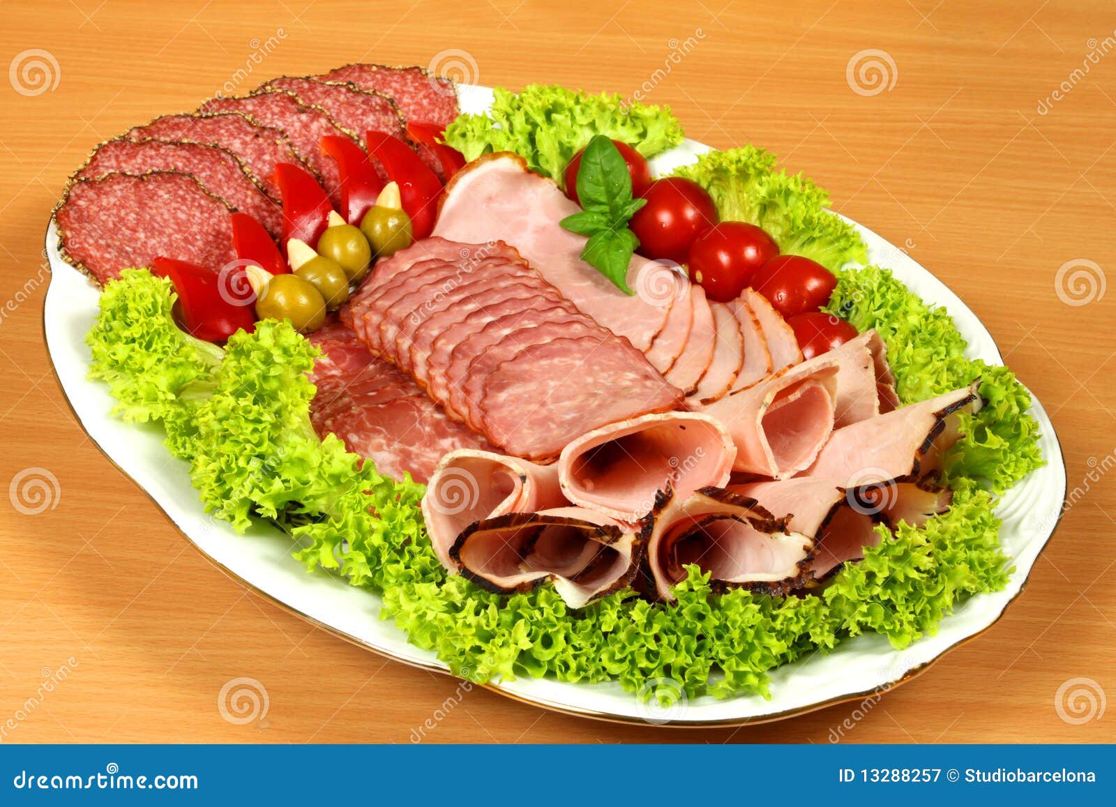 Ham slices on plate stock image. Image of cooked, delicatessen - 13288257