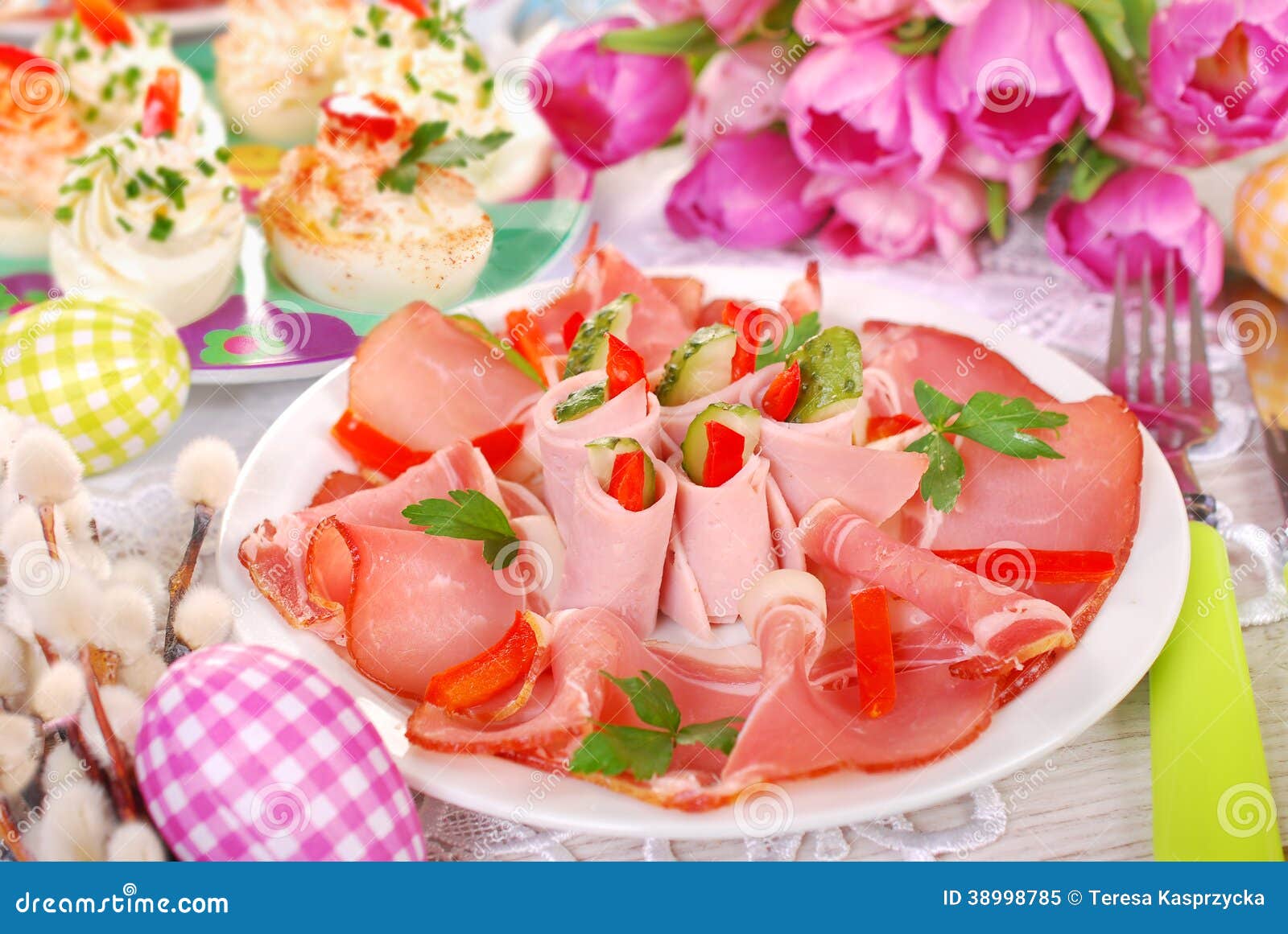 Ham Slices on the Plate for Easter Stock Image - Image of pork, served ...
