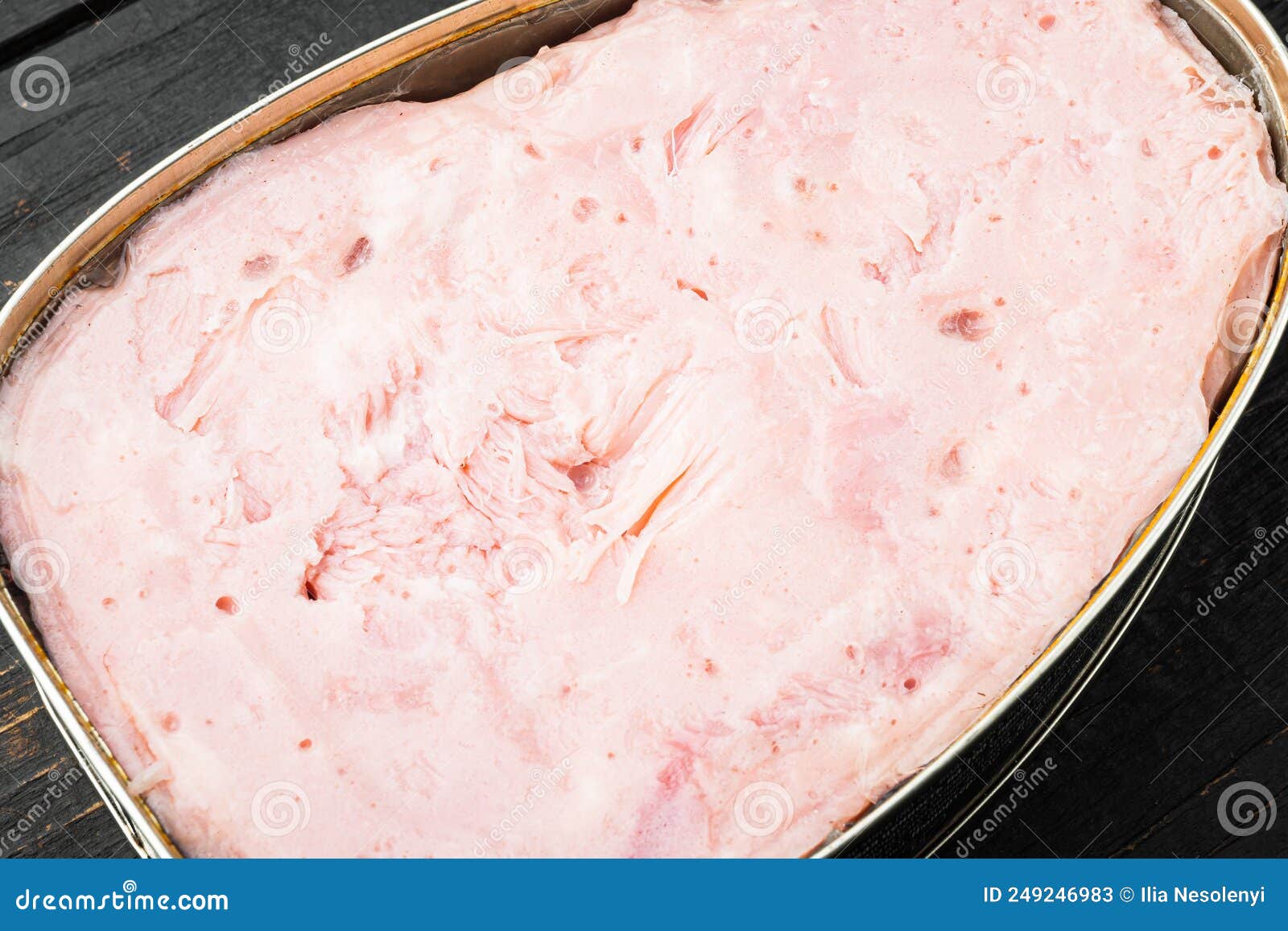 Ham in Tin Can, on Black Wooden Table Background Stock Image - Image of ...