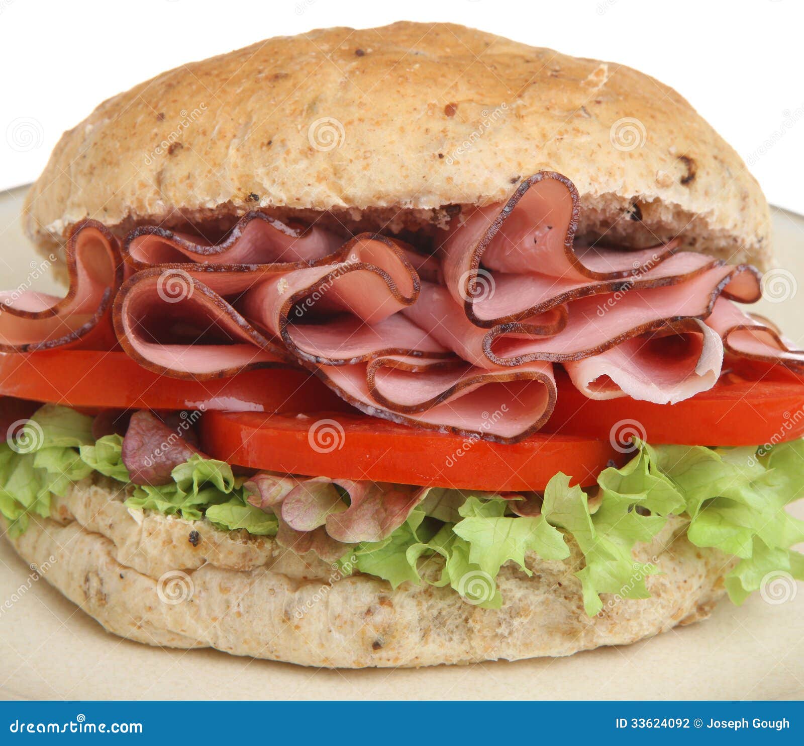 Ham, Tomato & Lettuce Bap or Roll Stock Photo - Image of takeaway ...
