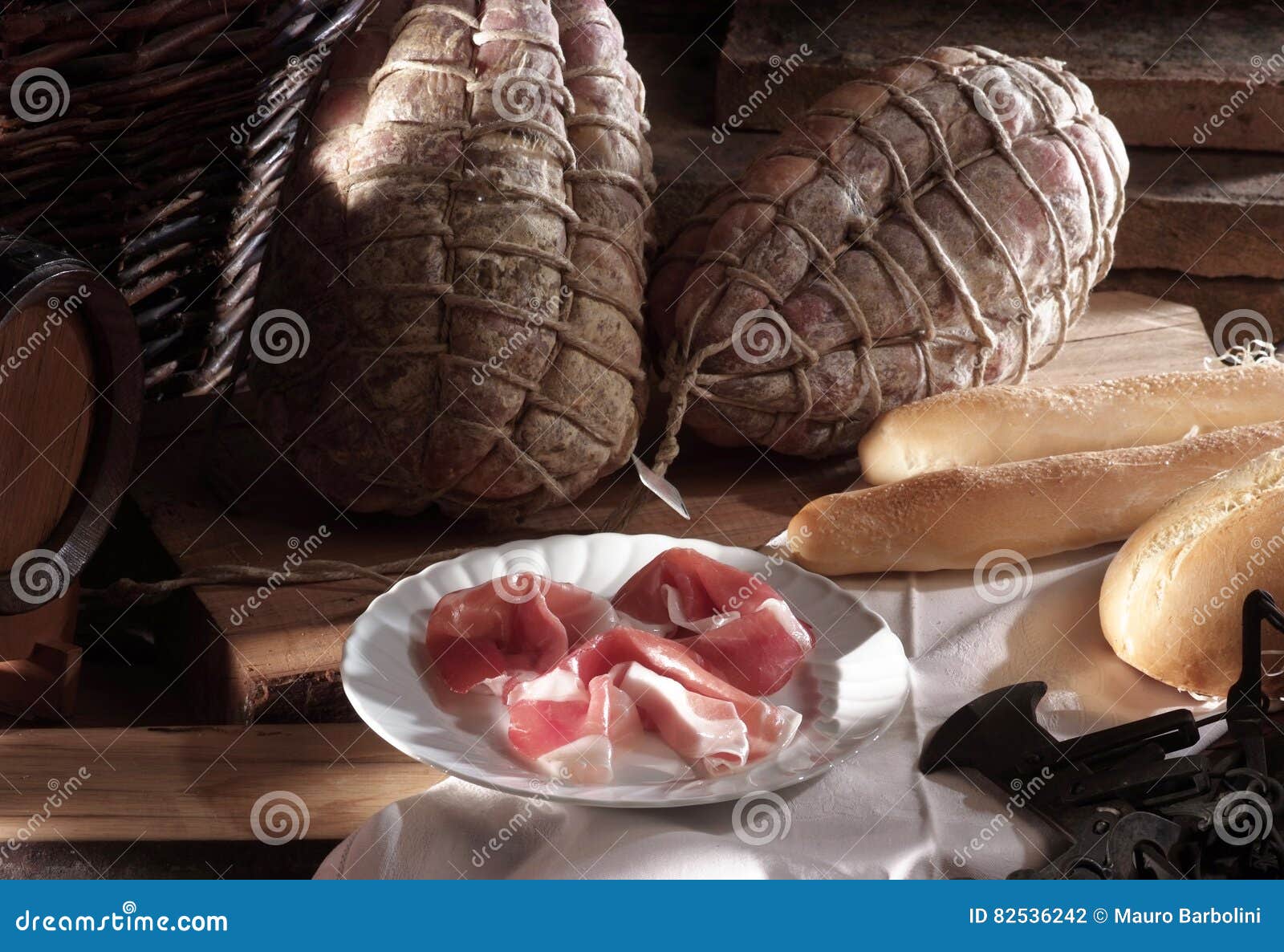 Typical Whole Culatello with Some Slices Stock Photo - Image of plate ...