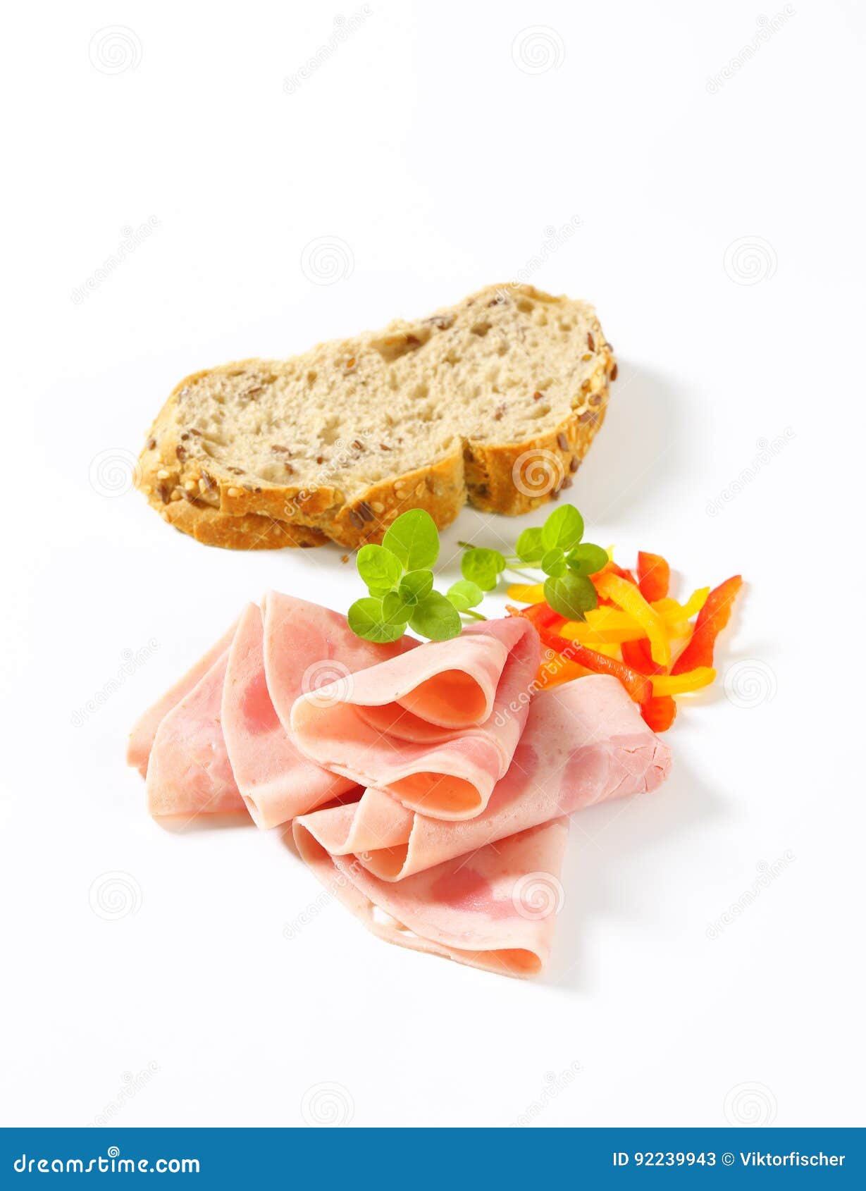 Ham and wholegrain bread stock image. Image of food, appetizer - 92239943