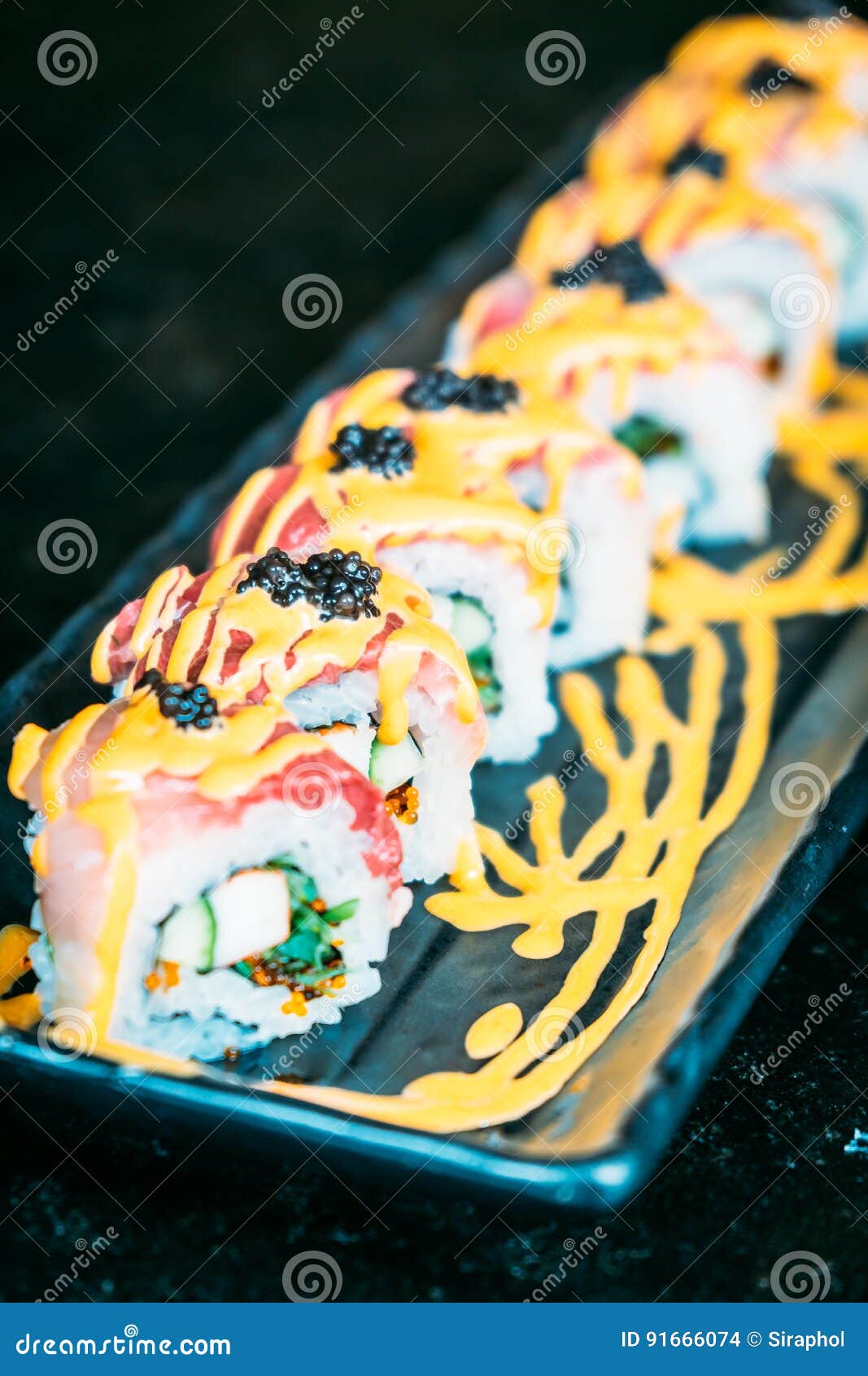 Hamachi sushi stock photo. Image of asian, meal, restaurant - 91666074