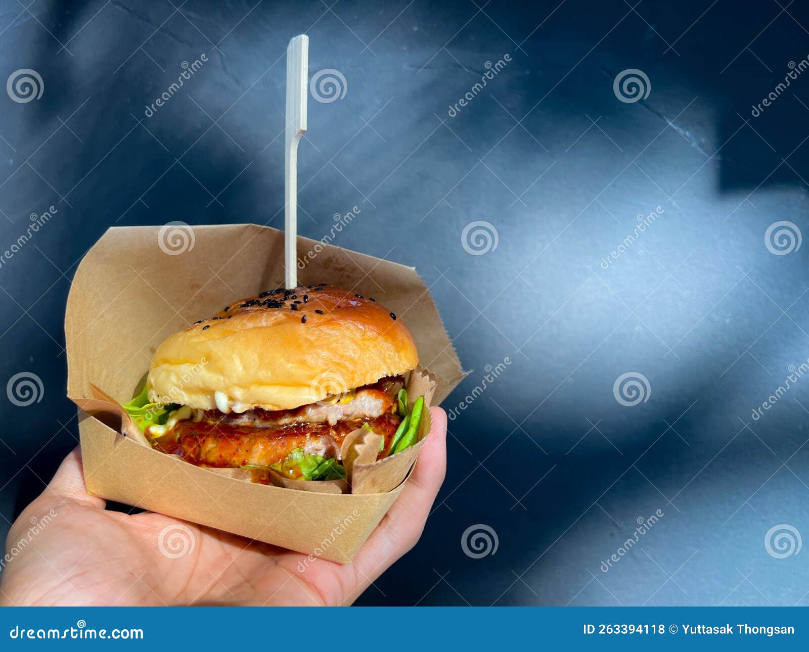 Hamberger on Hand with White Background, Fast Food. Stock Photo - Image ...