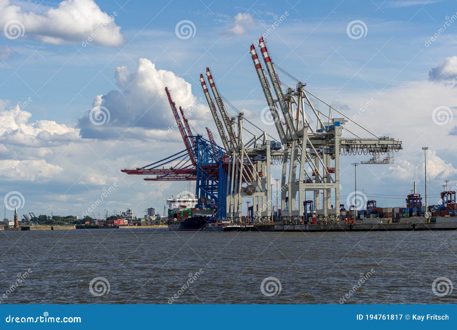 Hamburg Container Port with Some Ships Loading and Cranes Loading Ships ...