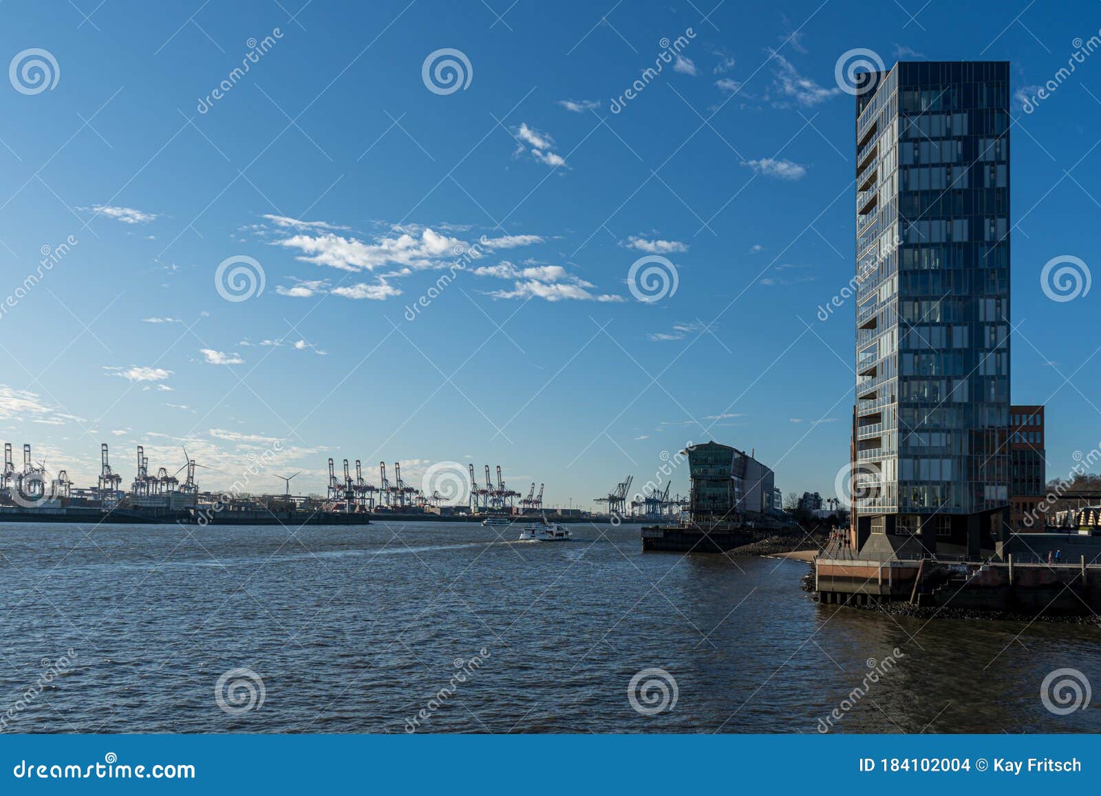 Hamburg Container Port with Some Ships Loading and Cranes Editorial ...