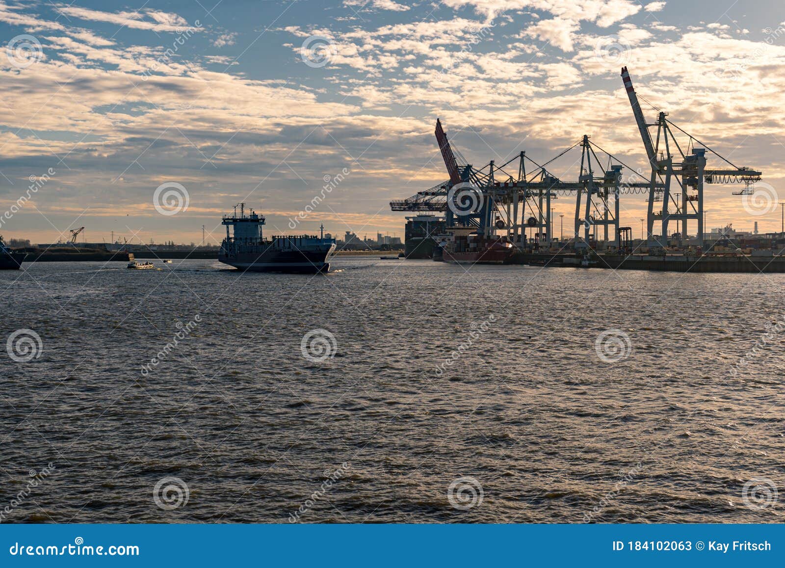 Hamburg Container Port with Some Ships Loading and Cranes Editorial ...