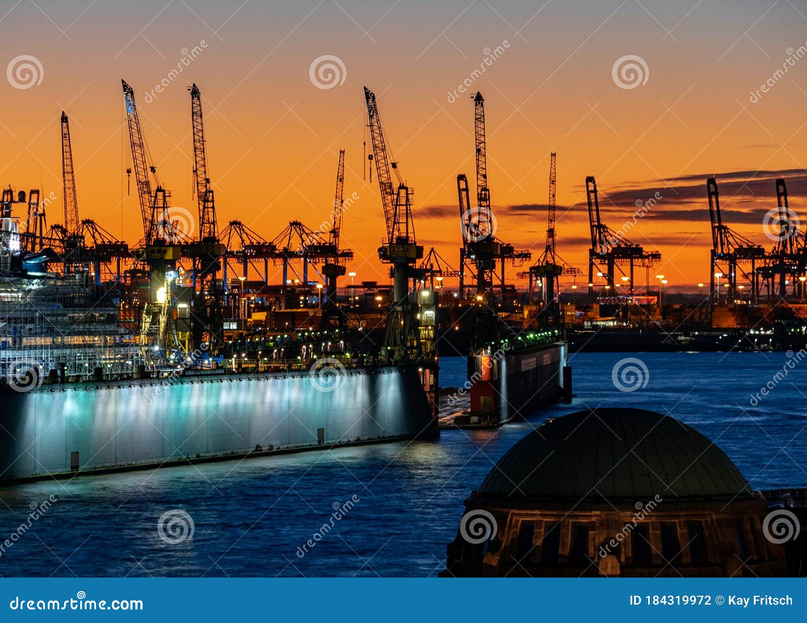 Hamburg Container Port with Some Ships Loading Editorial Photography ...