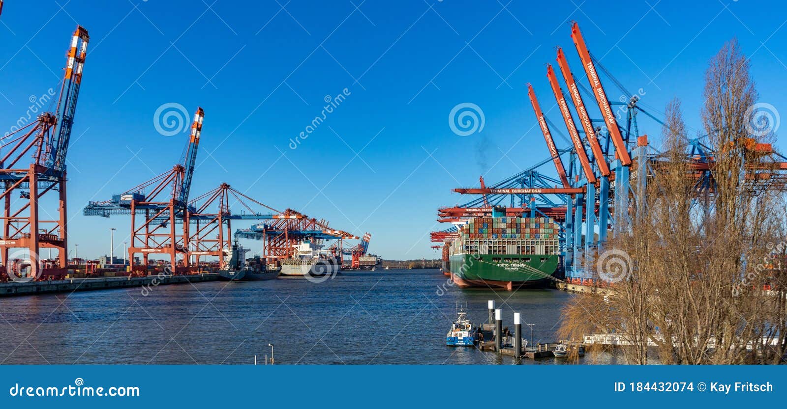 Hamburg Container Port with Some Ships Loading Editorial Stock Image ...
