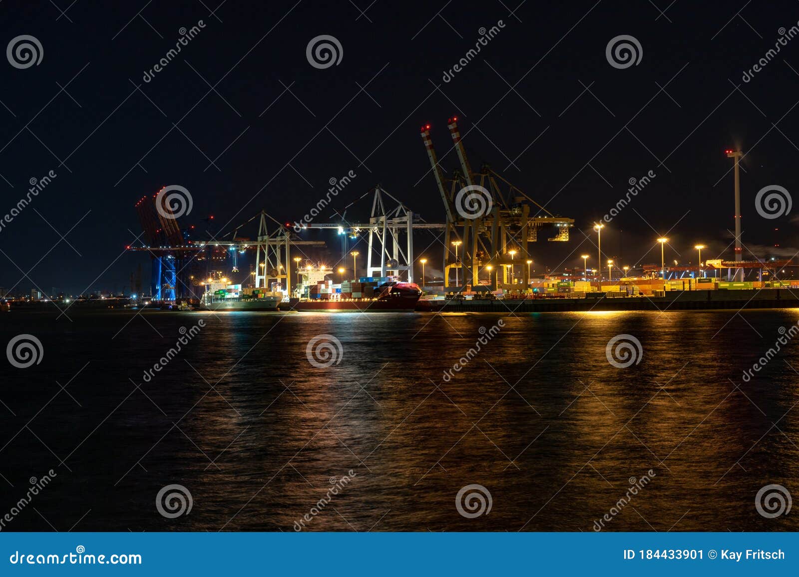 Hamburg Container Port with Some Ships Loading at Night Editorial Photo ...