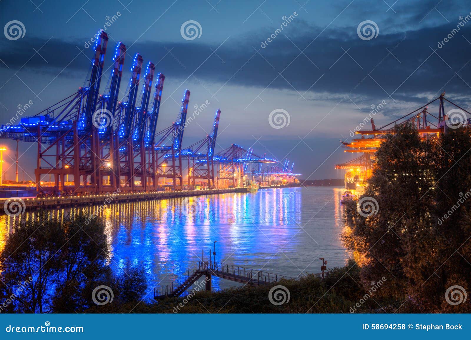 Hamburg, Container Terminal at Blue Port Stock Photo - Image of river ...