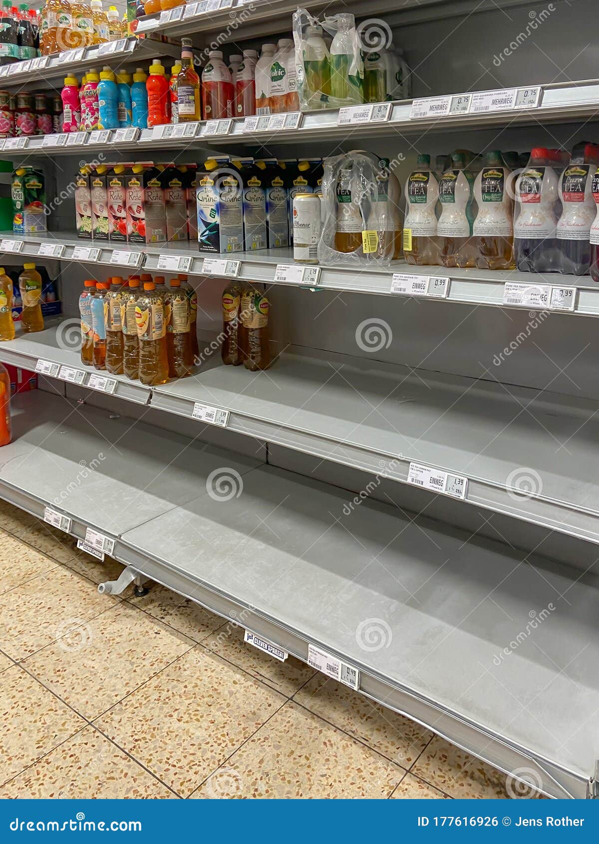 Hamburg-Germany-03 18 2018: Empty Drinks Shelf in a Supermarket Due To ...