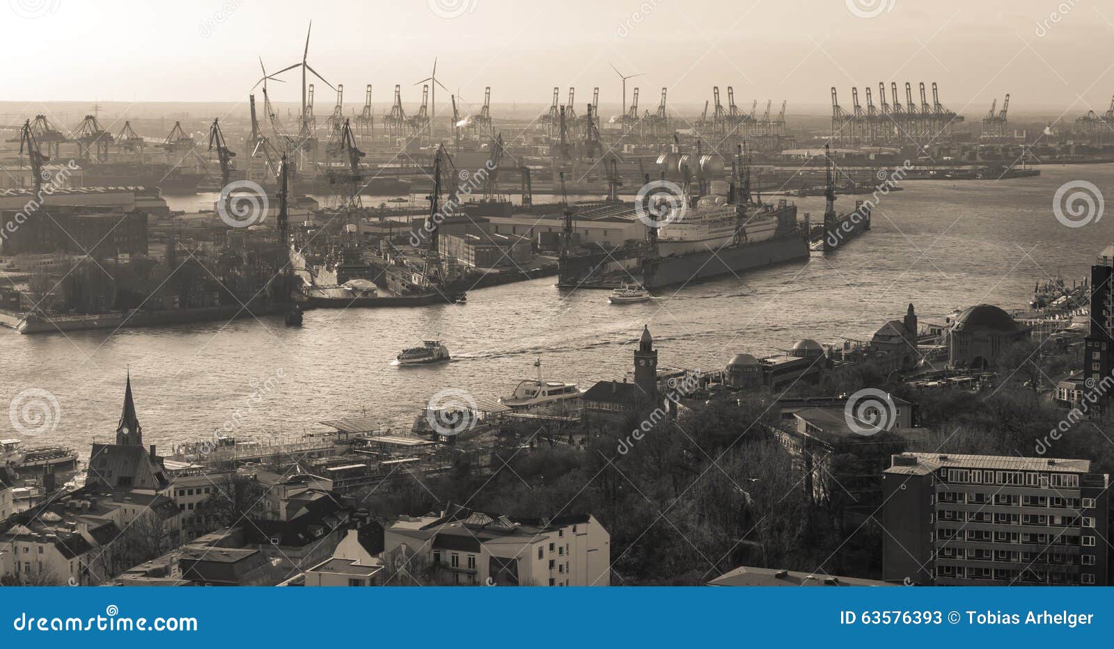 Hamburg Germany Harbor from Above in Sepia Stock Image - Image of city ...