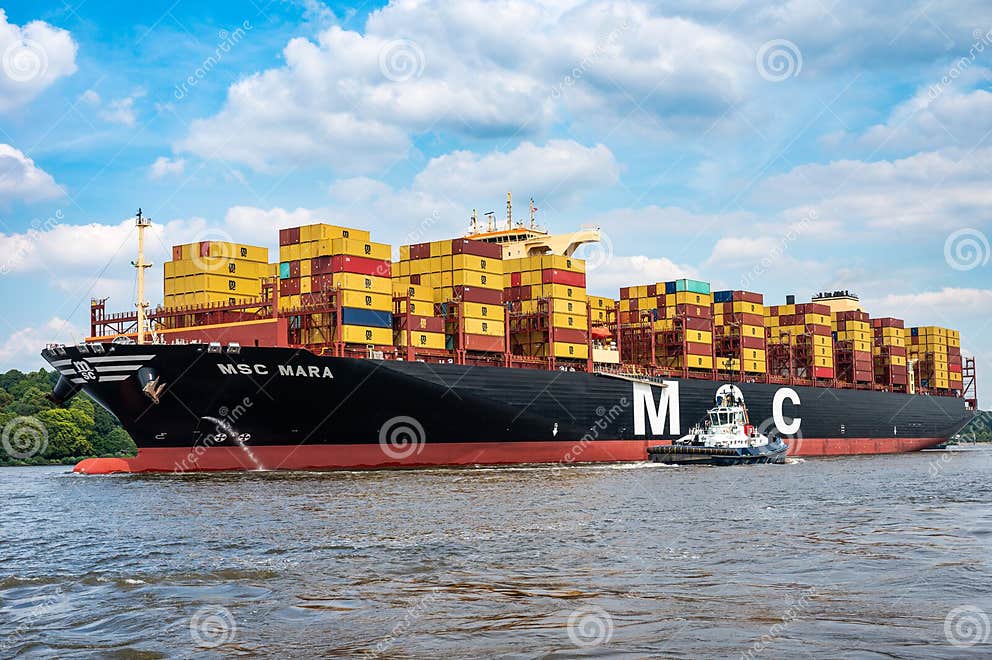 Hamburg, Germany - Container Cargo Ship of MSC at the River Elbe Editorial Stock Photo - Image ...