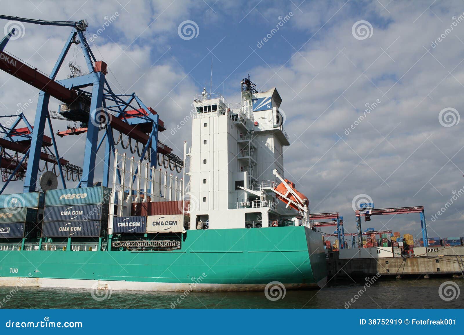Hamburg Harbor Container Ship Editorial Stock Image - Image of seaport ...