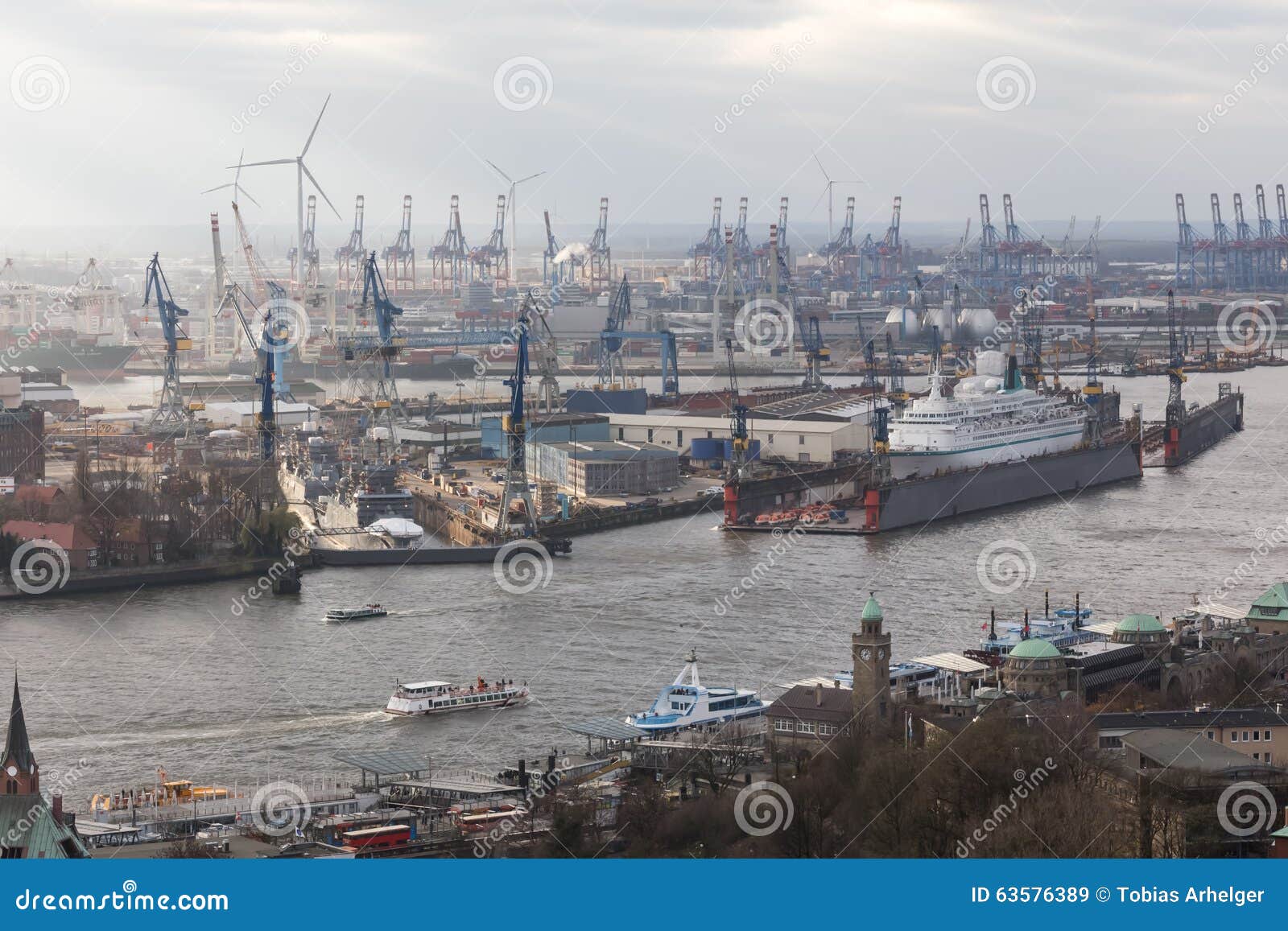 Hamburg Harbor Germany from Above Stock Image - Image of clouds ...