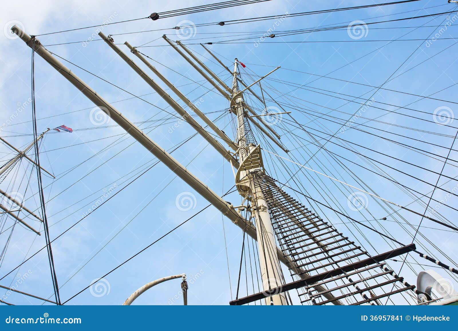 Spars And Shrouds Of A Historical Classic Frigate Ship Holding Rigging ...
