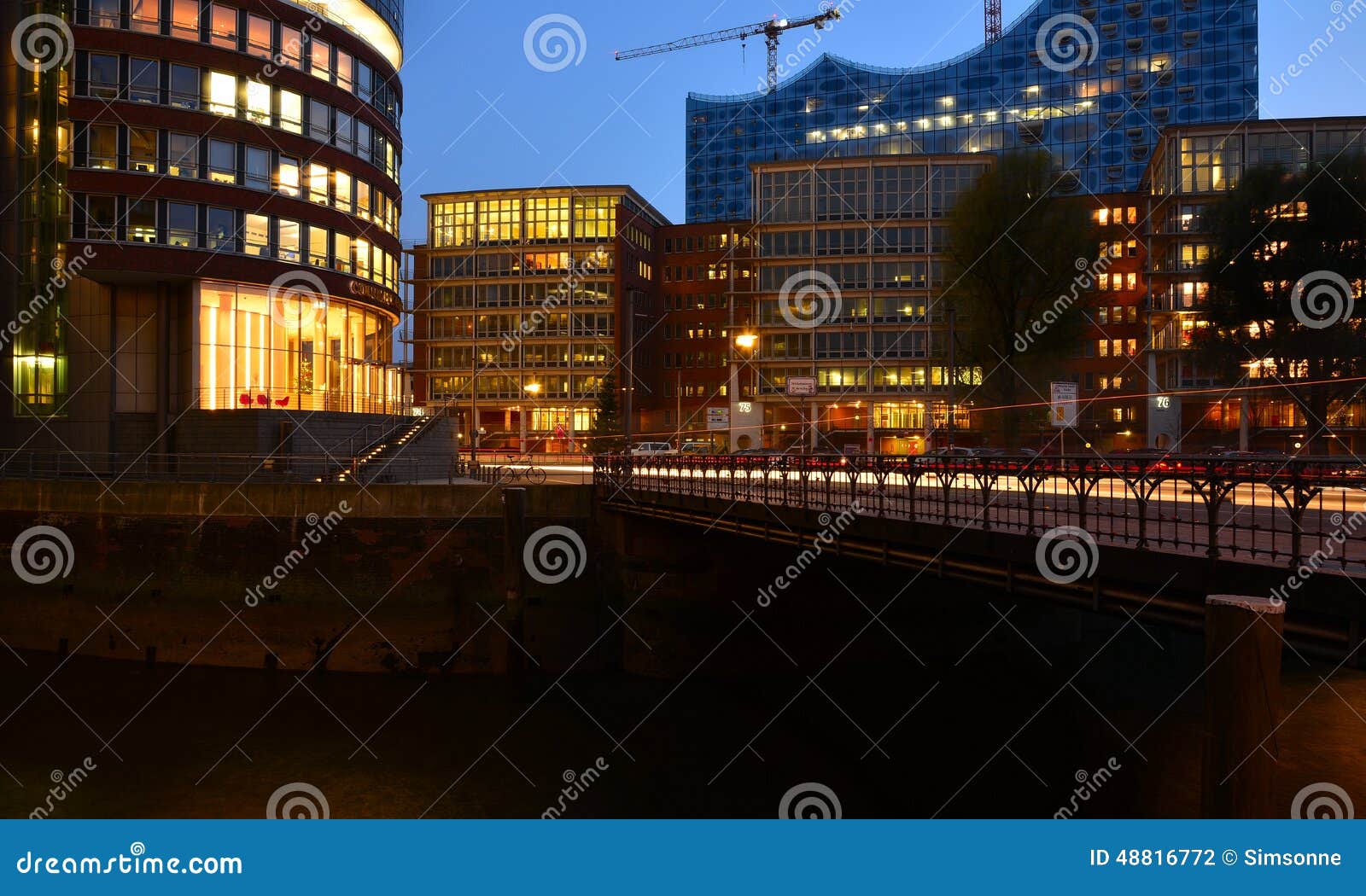Hamburg by night editorial photography. Image of hour - 48816772