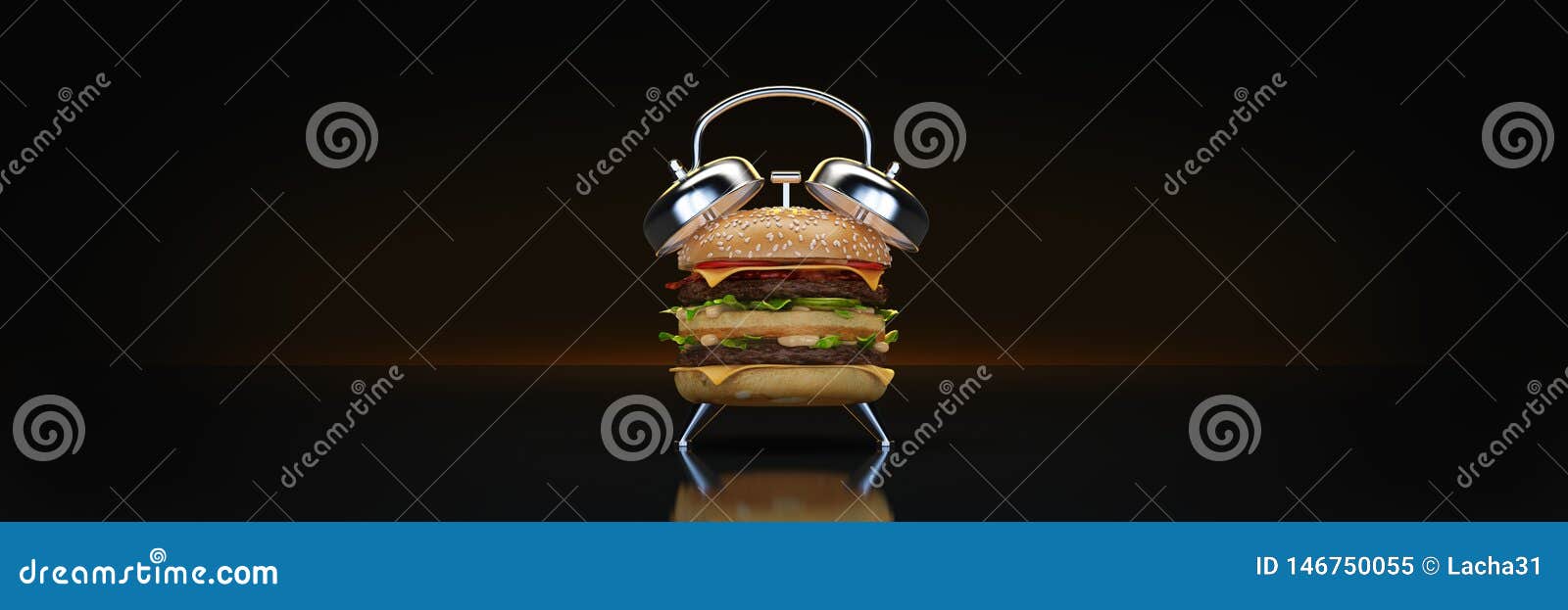 Hamburger Alarm Clock. 3d Rendering Stock Illustration - Illustration ...