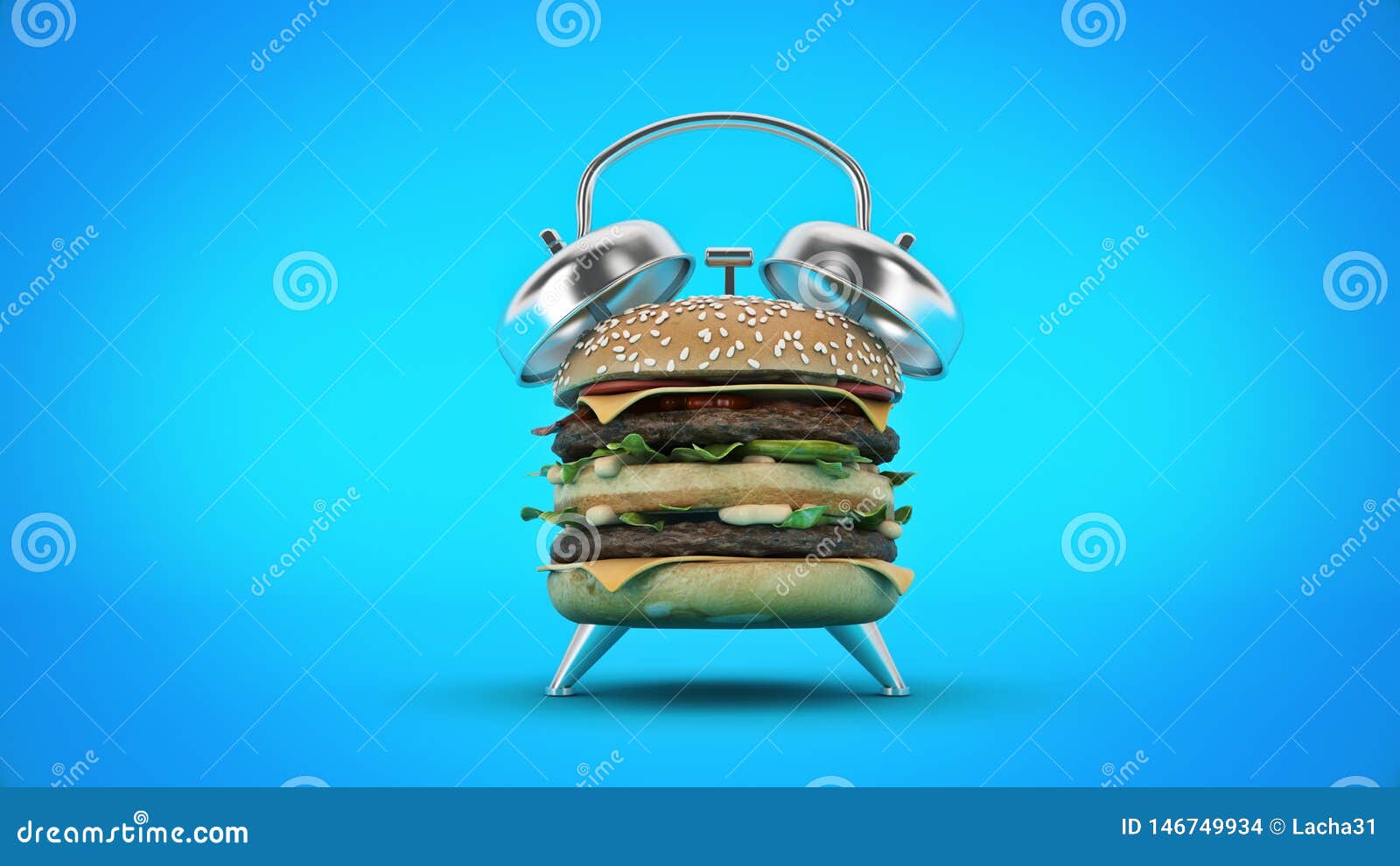 Hamburger Alarm Clock. 3d Rendering Stock Illustration - Illustration ...