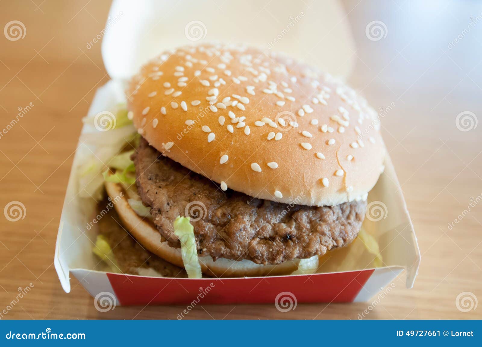 Hamburger in Bag on the Table. Stock Image - Image of grilled ...
