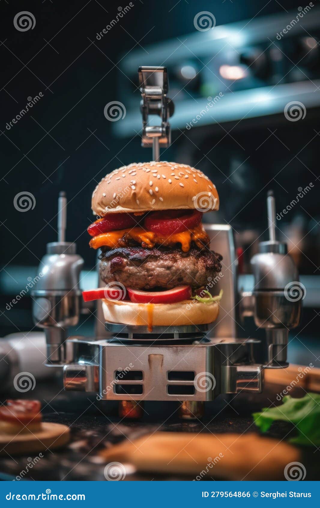 A Hamburger is Being Made with a Robot. Generative AI Image. Stock ...
