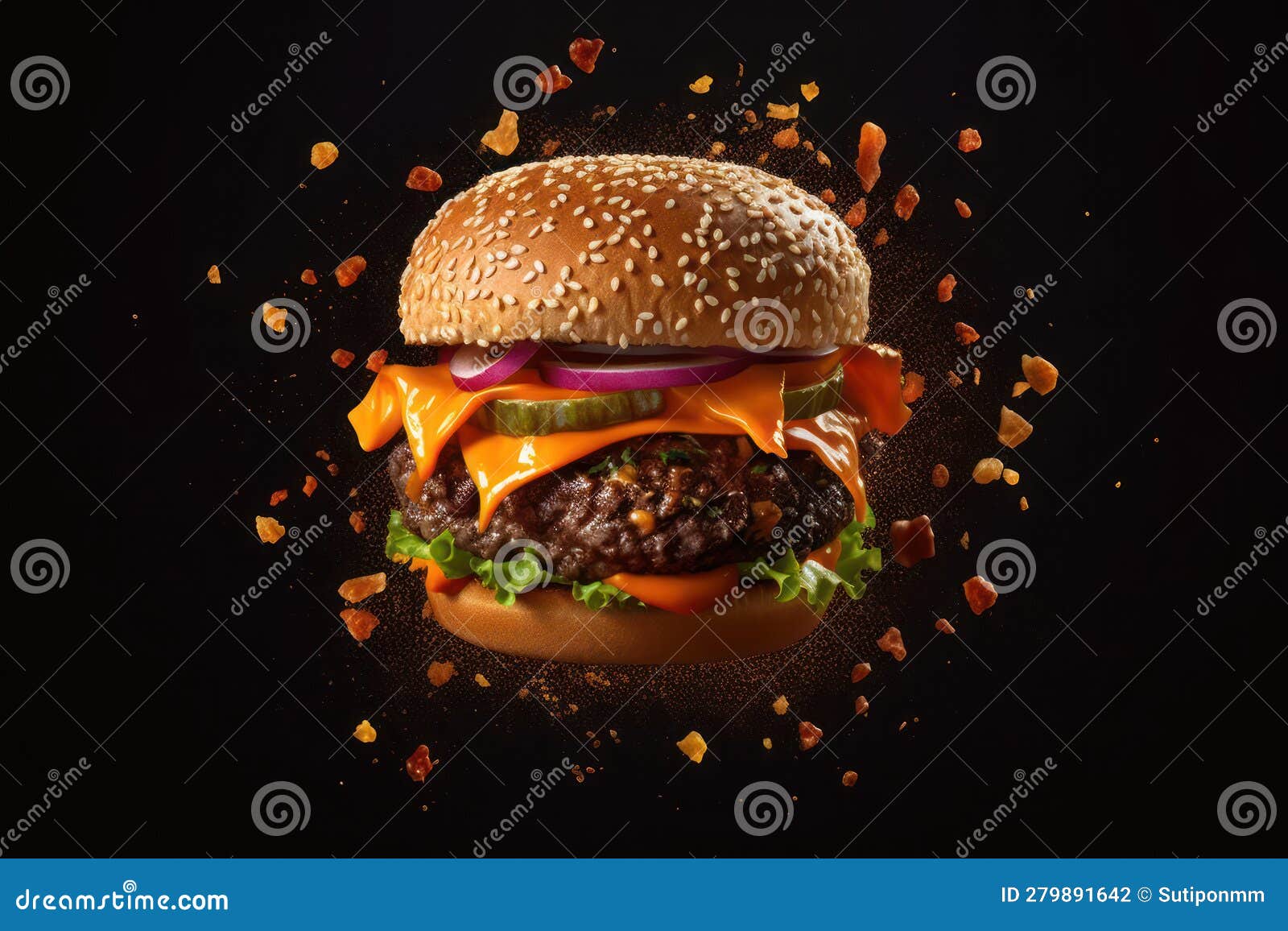 Hamburger on Black Background with Ai Generated Stock Illustration ...