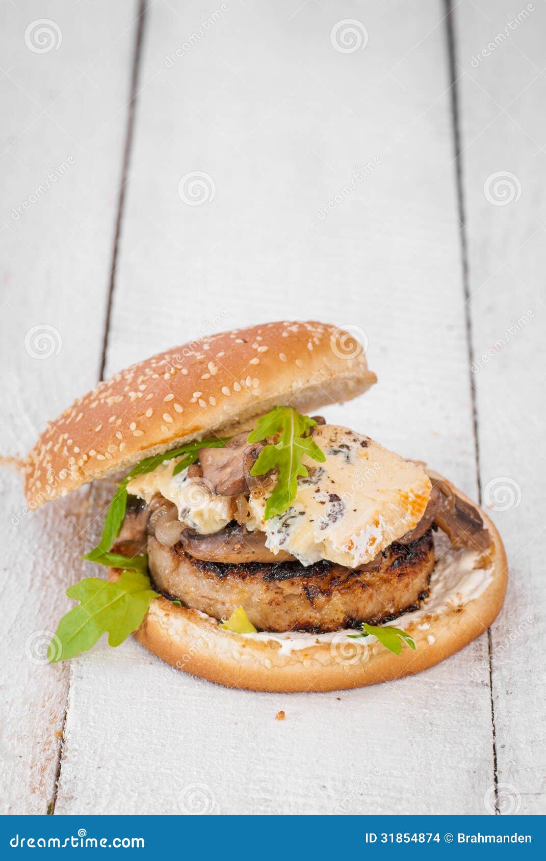 Hamburger with blue cheese stock photo. Image of sauce - 31854874