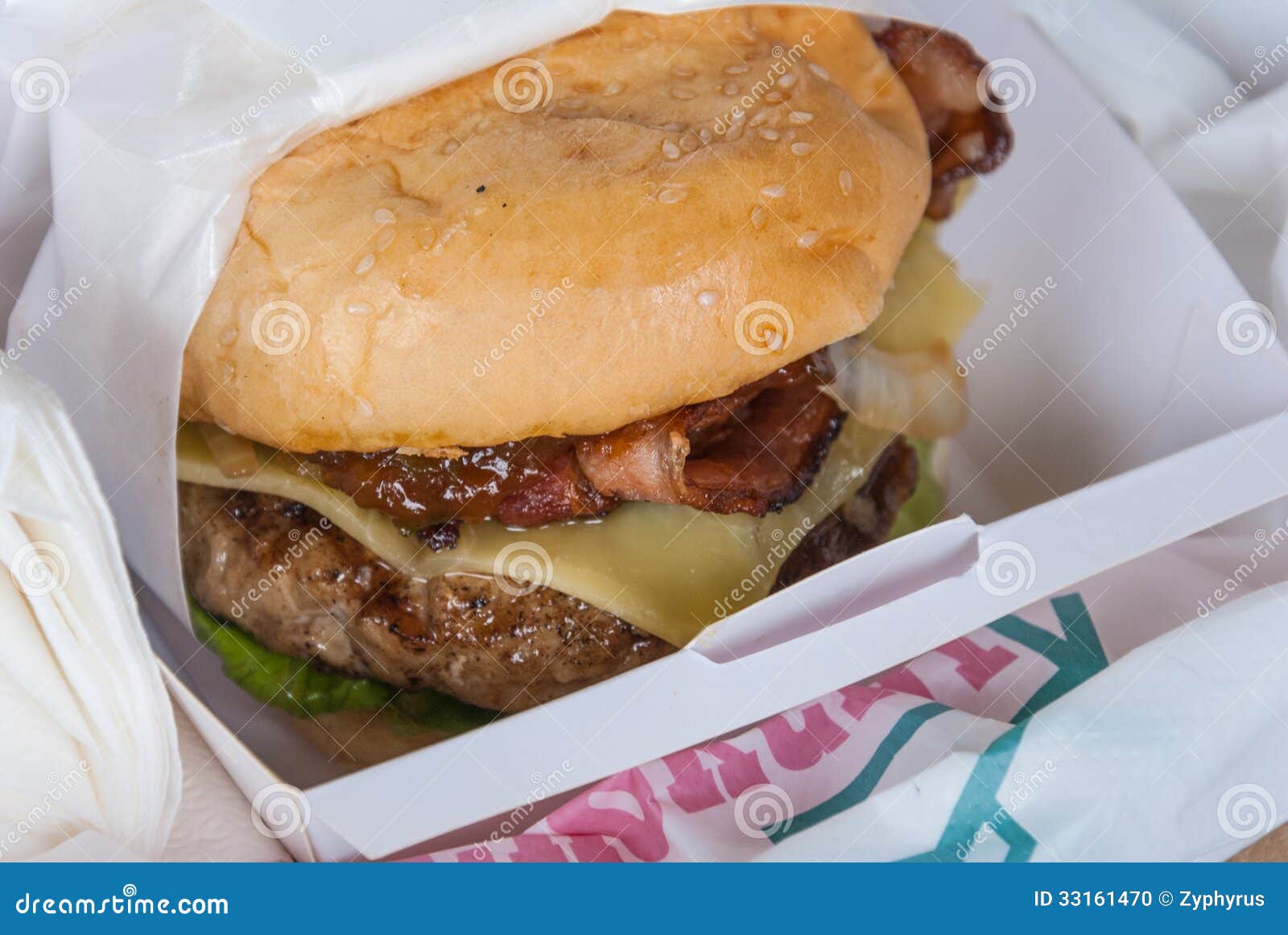 Hamburger in a Box with a Paper Warp Stock Photo - Image of making ...