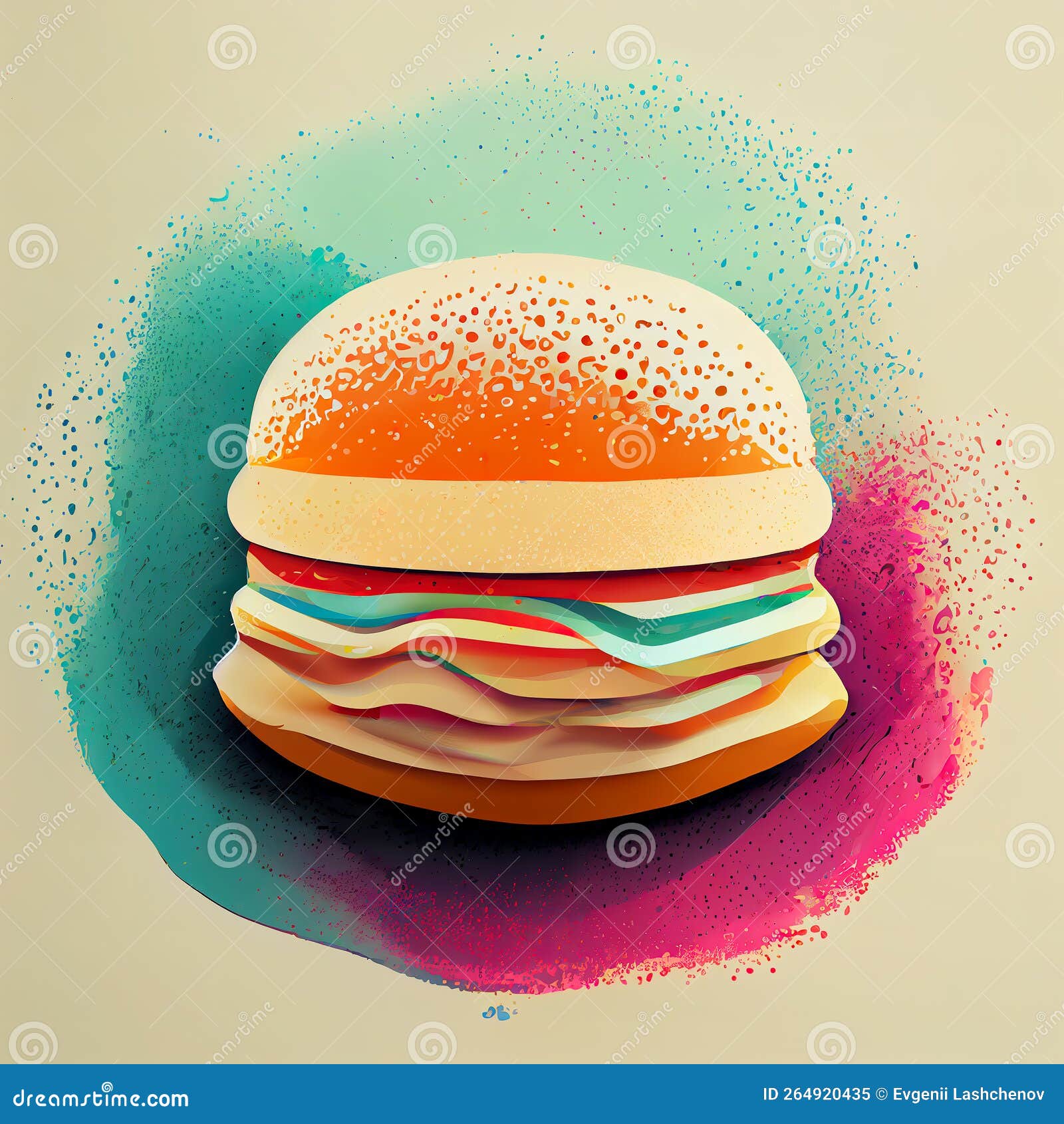 The Hamburger on a Bright Colorful Background. Stylized Bright ...