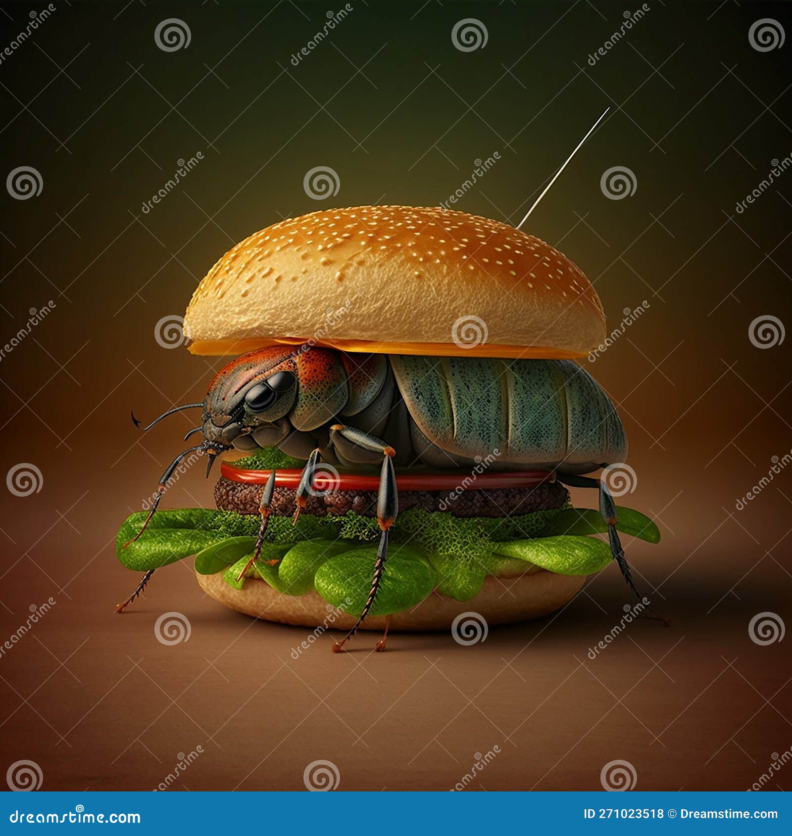 A Hamburger with a Bug on it Stock Illustration - Illustration of ...