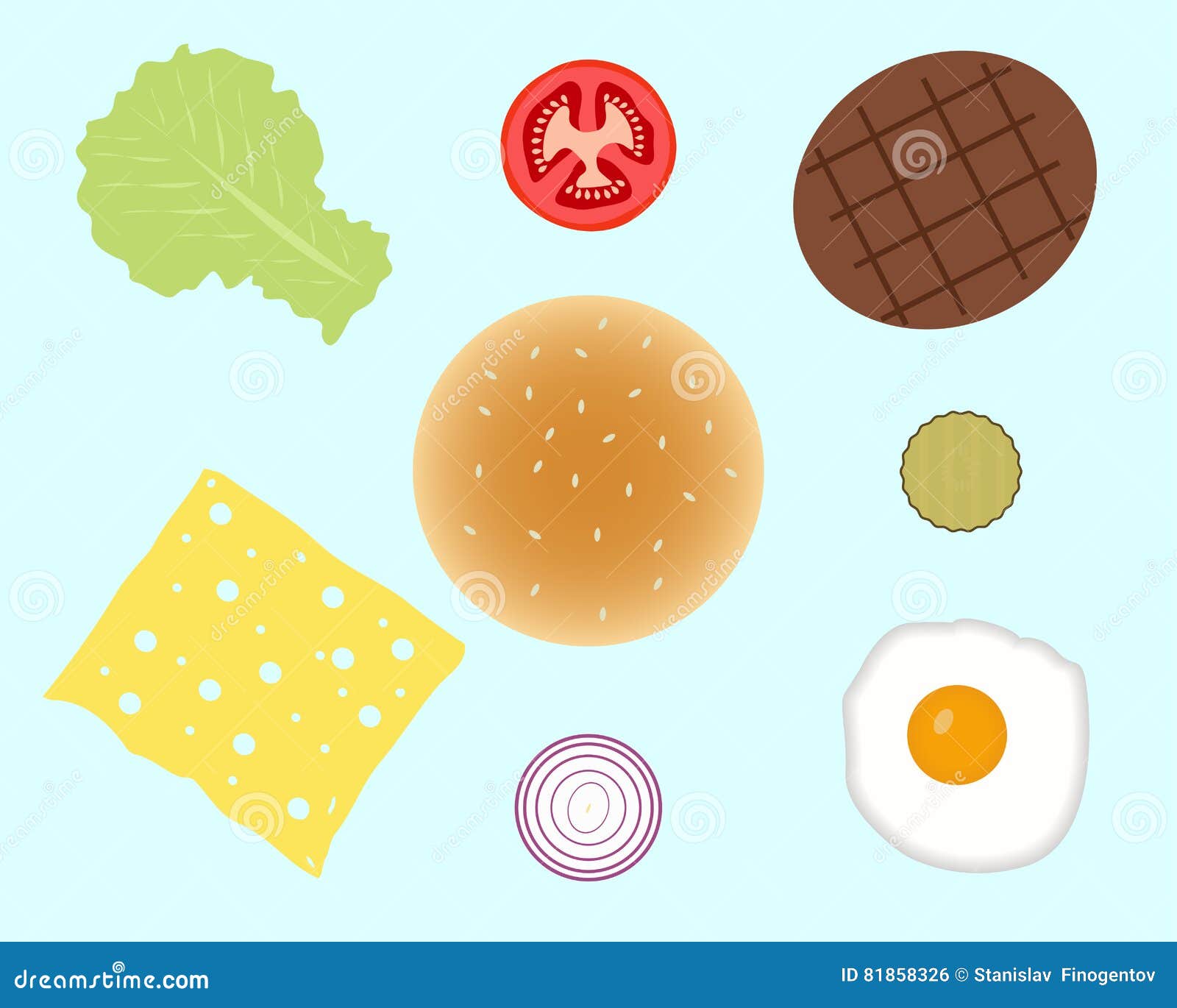 Burger With Ingredients Isolated On White. Crispy Bun With Sesame ...