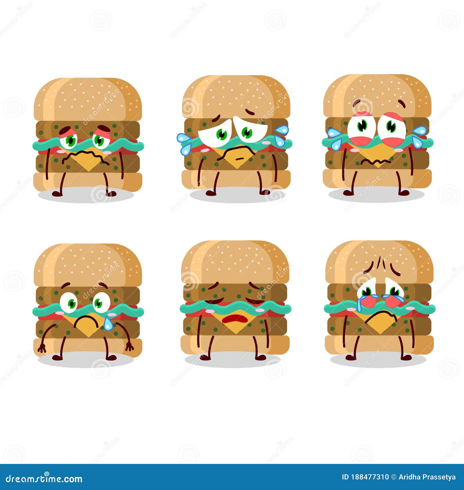 Hamburger Cartoon in Character with Sad Expression Stock Vector ...