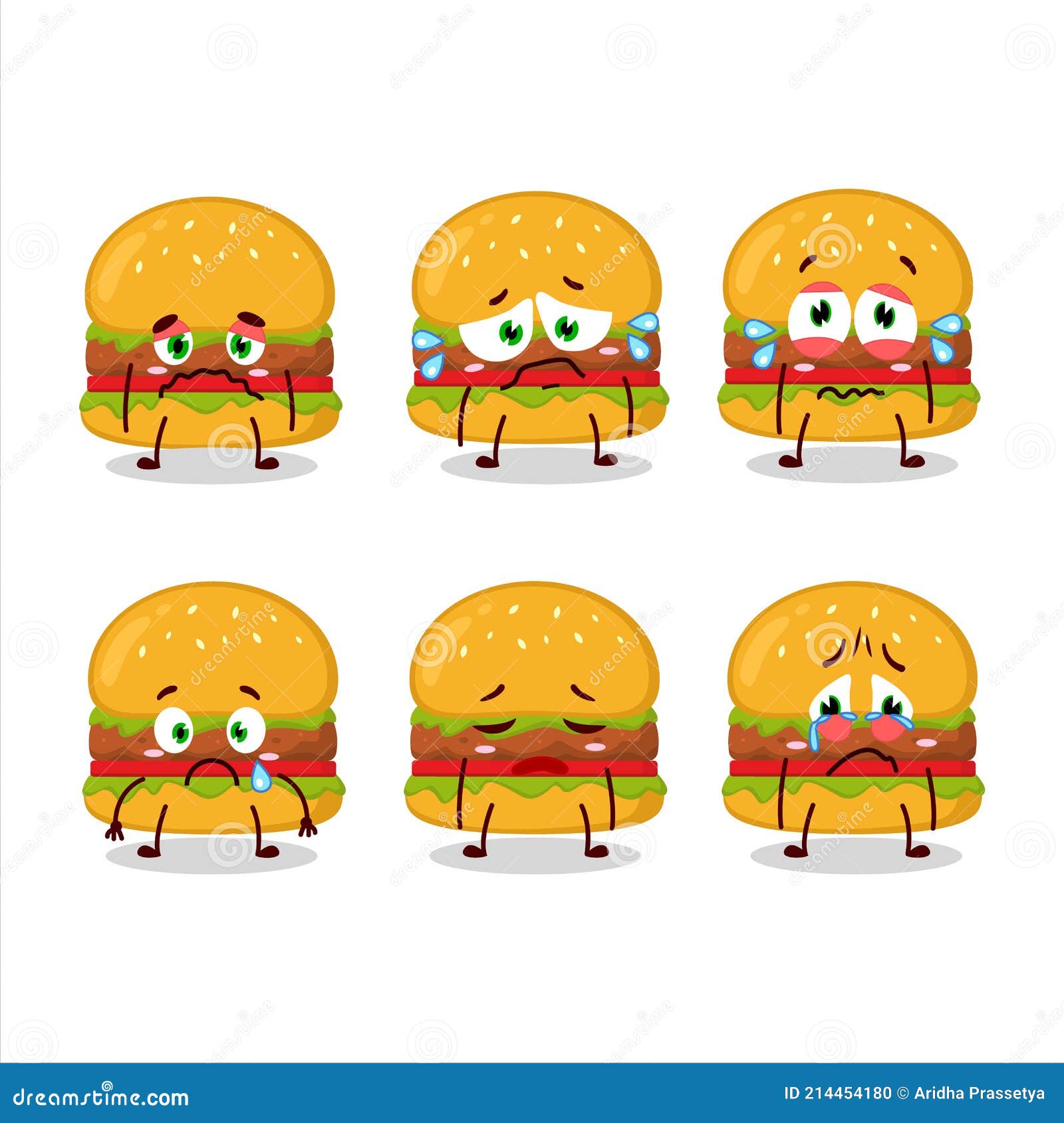 Hamburger Cartoon in Character with Sad Expression Stock Illustration ...