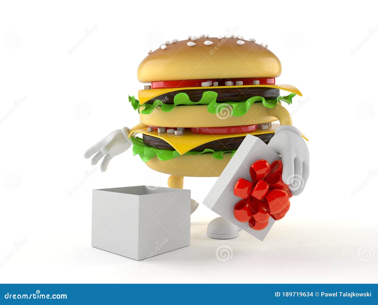 Hamburger Character with Open Gift Stock Illustration - Illustration of ...