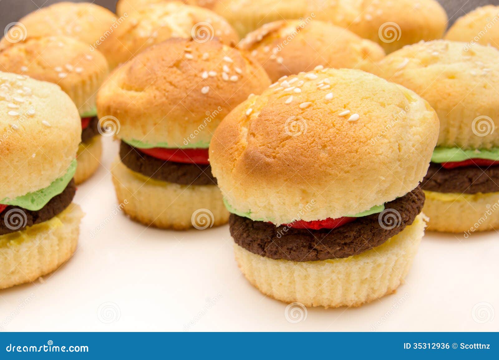 Hamburger Cupcakes stock photo. Image of biscuit, imitation - 35312936